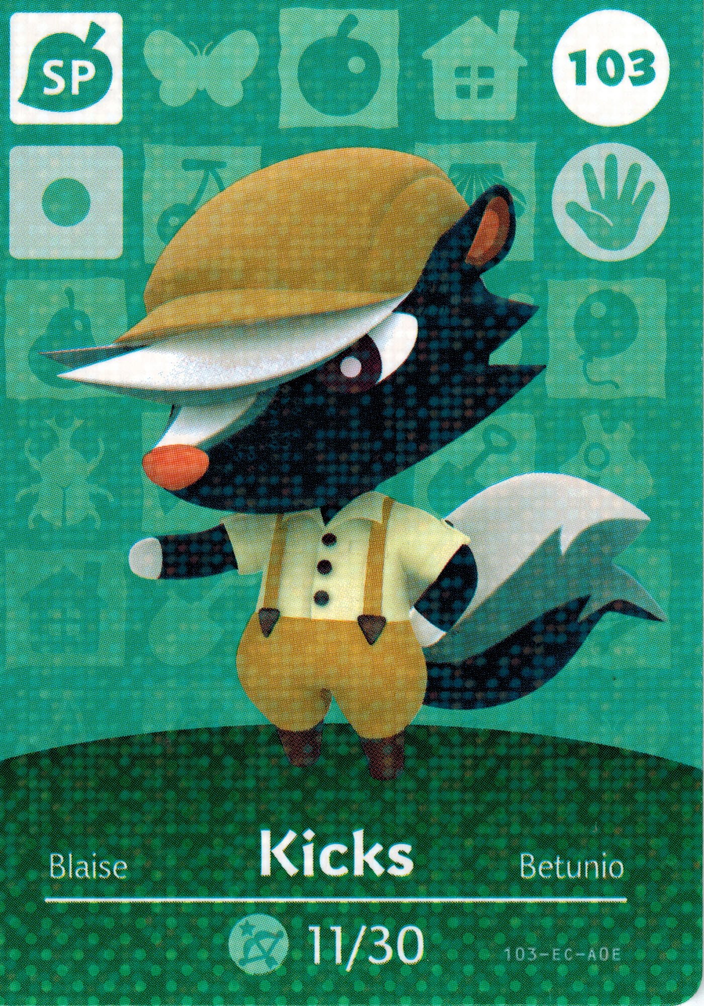 Nintendo Animal Crossing Happy Home Designer Amiibo Card Kicks 103/200 USA Version