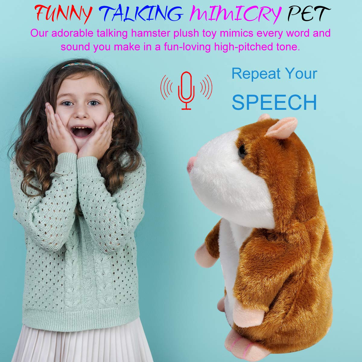 Tockrop 2 Pack Talking Hamster Mouse Plush Interactive Toy Repeat What You Say Mimicry Pet Talking Record for Early Learning