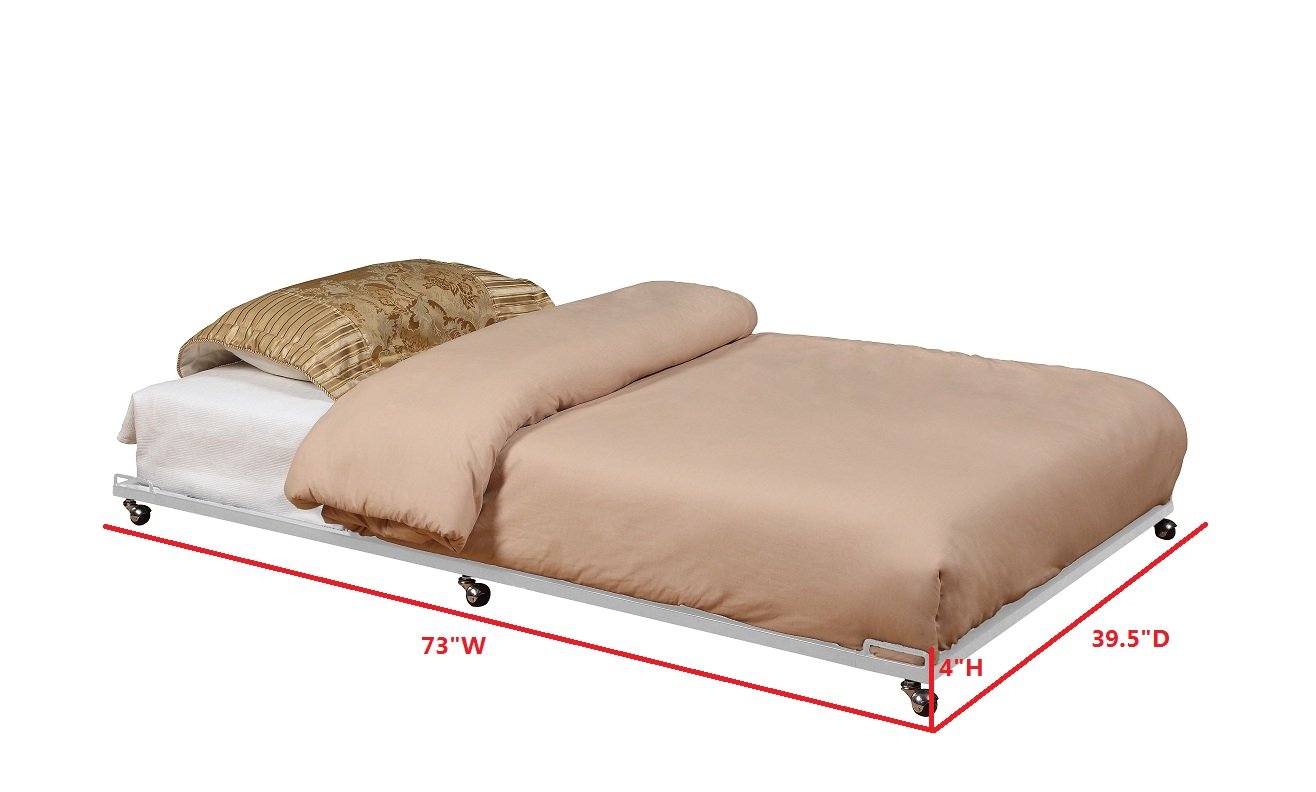 Kings Brand Furniture Twin Size White Metal Roll Out Trundle Bed Frame for Daybed