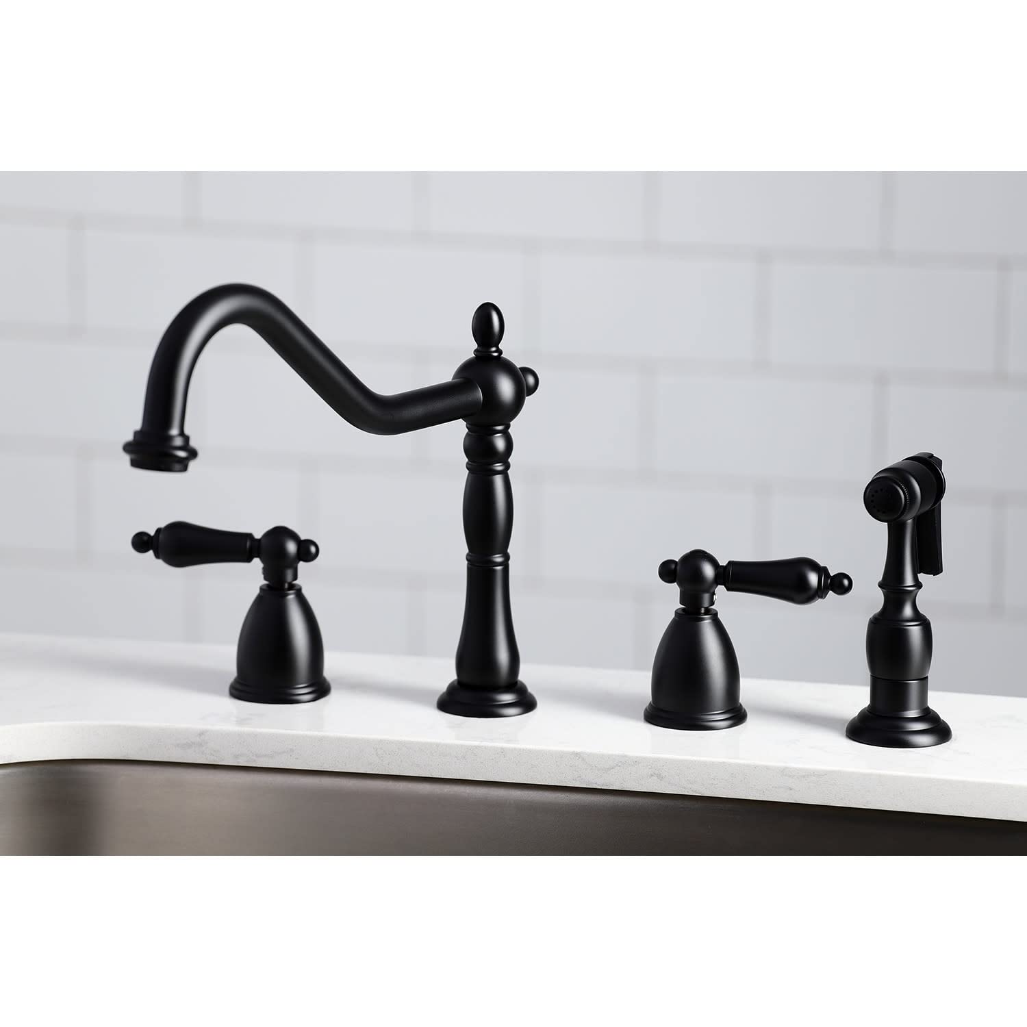 Kingston Brass KB1798ALBS Heritage 8-Inch Centerset Kitchen Faucet, Brushed Nickel