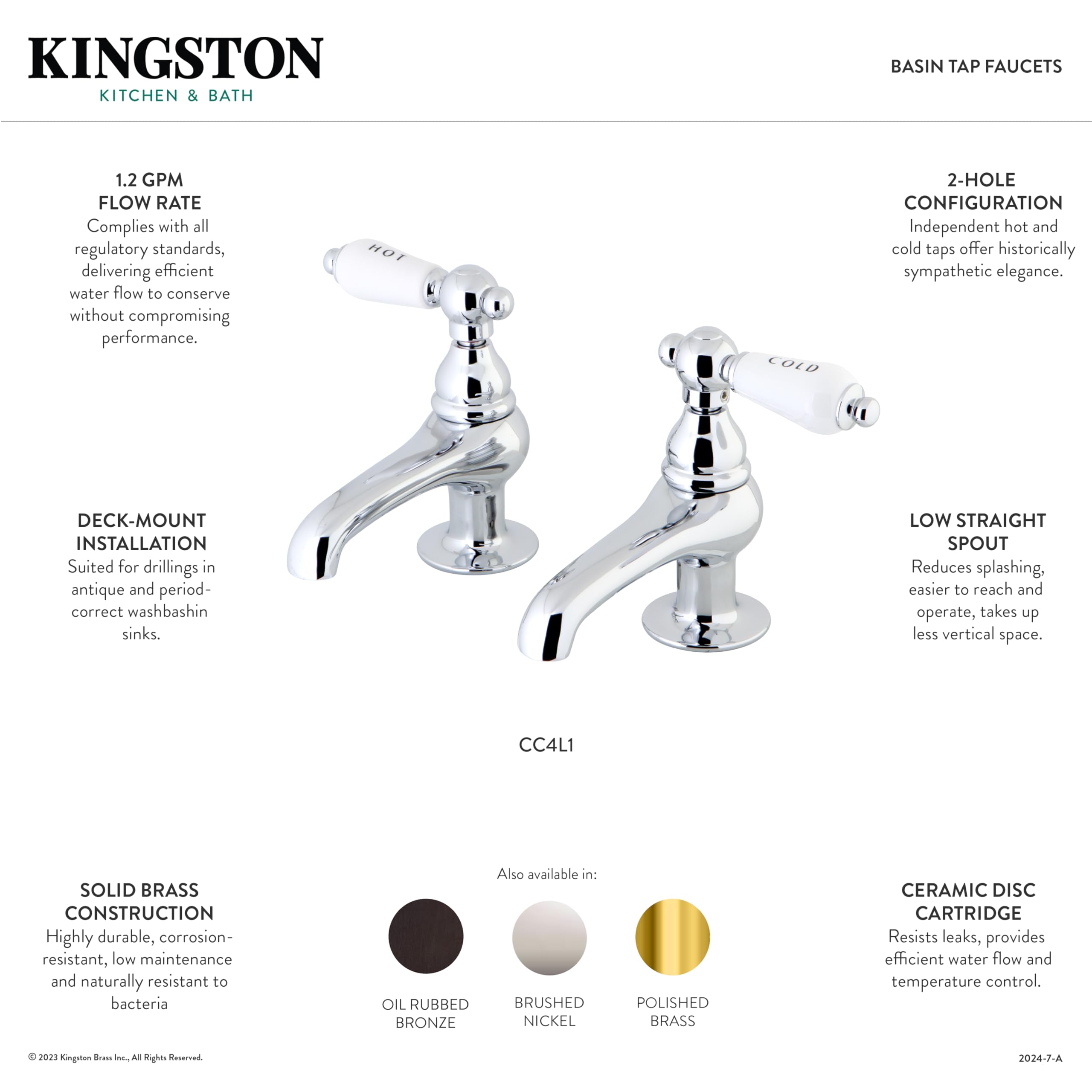 Kingston Brass CC4L1 Vintage Basin Tap Faucet, Polished Chrome