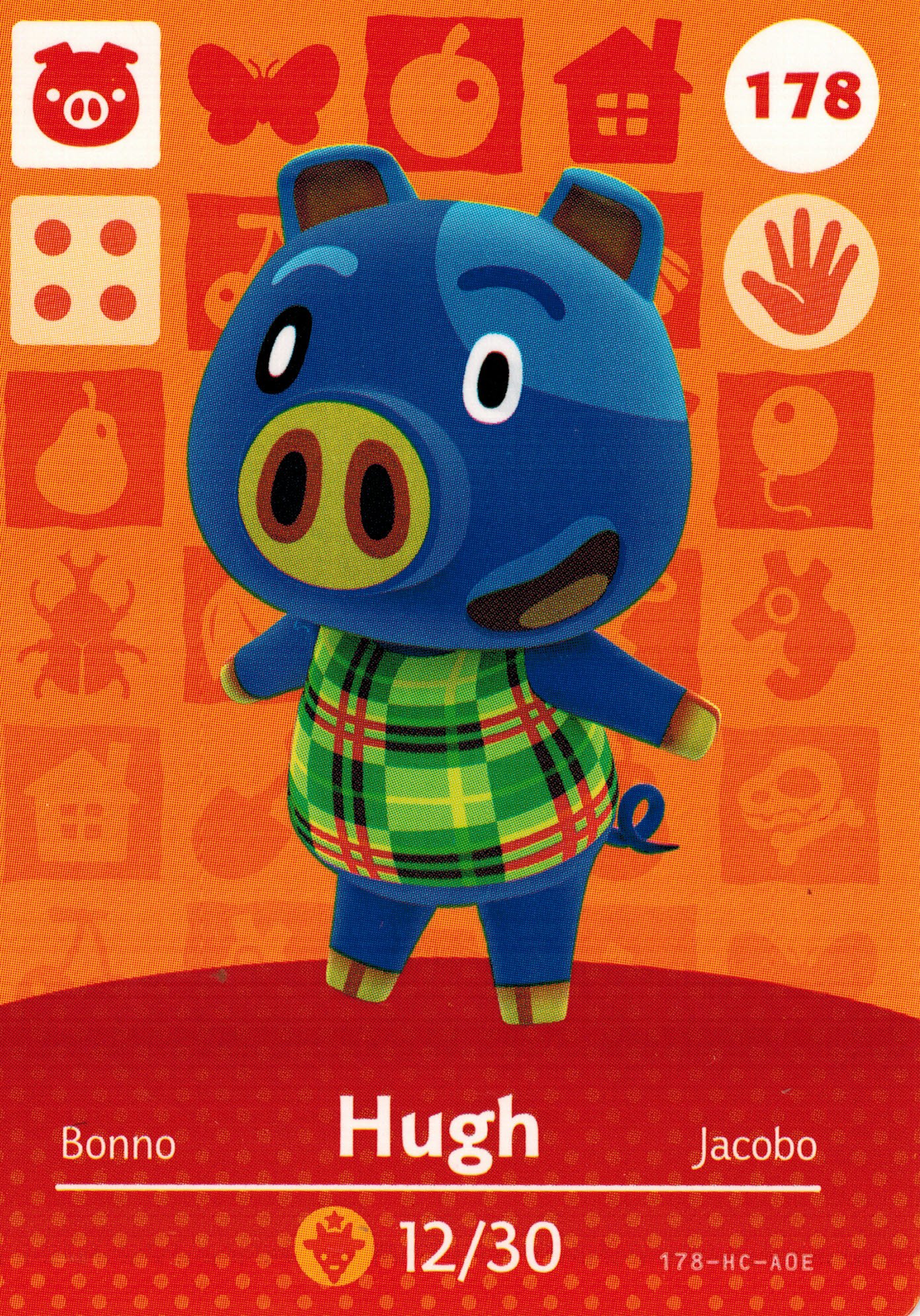 Nintendo Animal Crossing Happy Home Designer Amiibo Card Hugh 178/200 USA Version