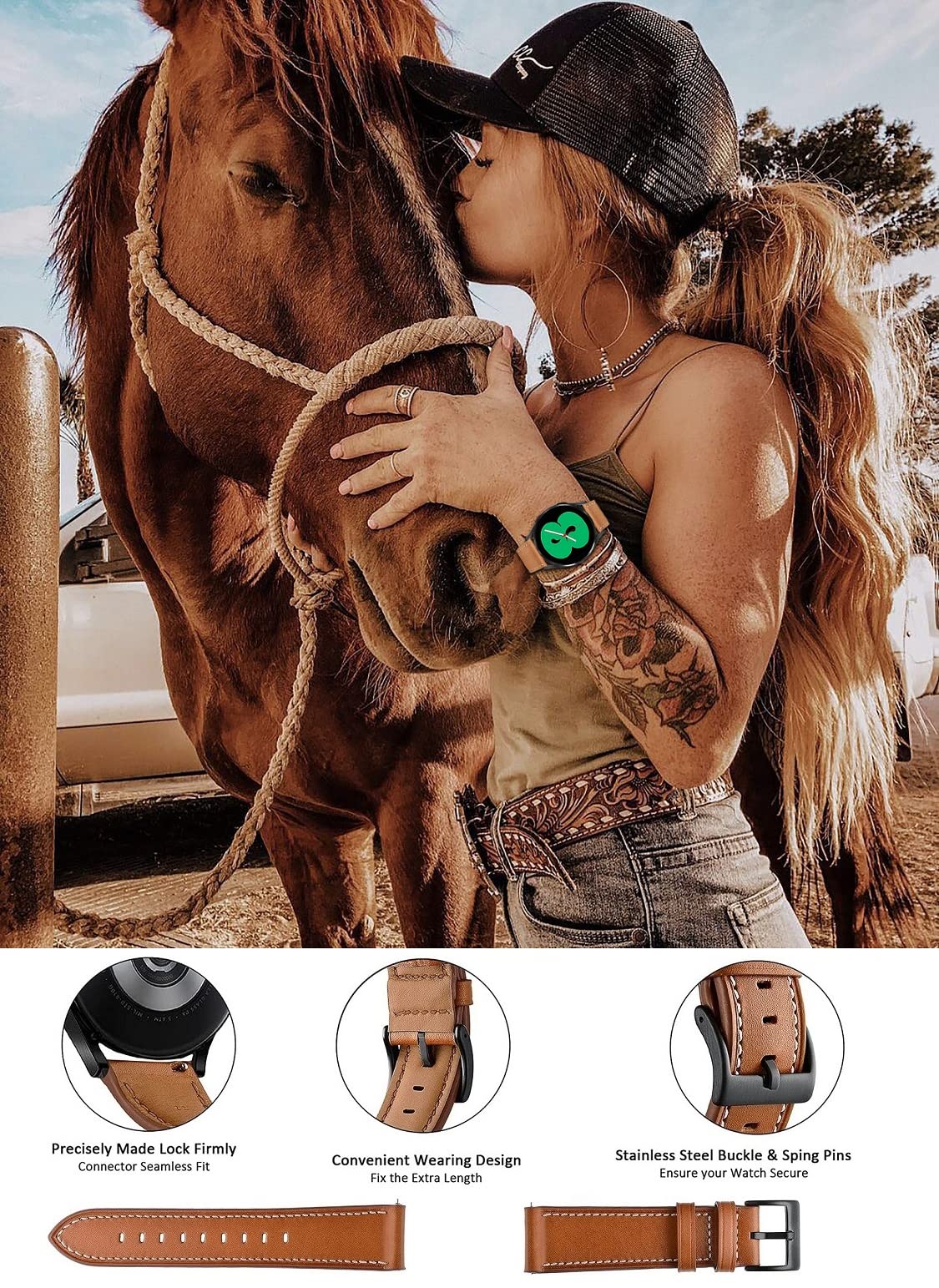 Greenpointselect (4 Pack)Leather Band Compatible for Galaxy Watch 4 Classic 46mm 42mm Bands, G.P 20mm Quick Release Strap Samsung 40mm 44mm/Active 2/3 41mm Band, Brown,Coffee,Black,Grey