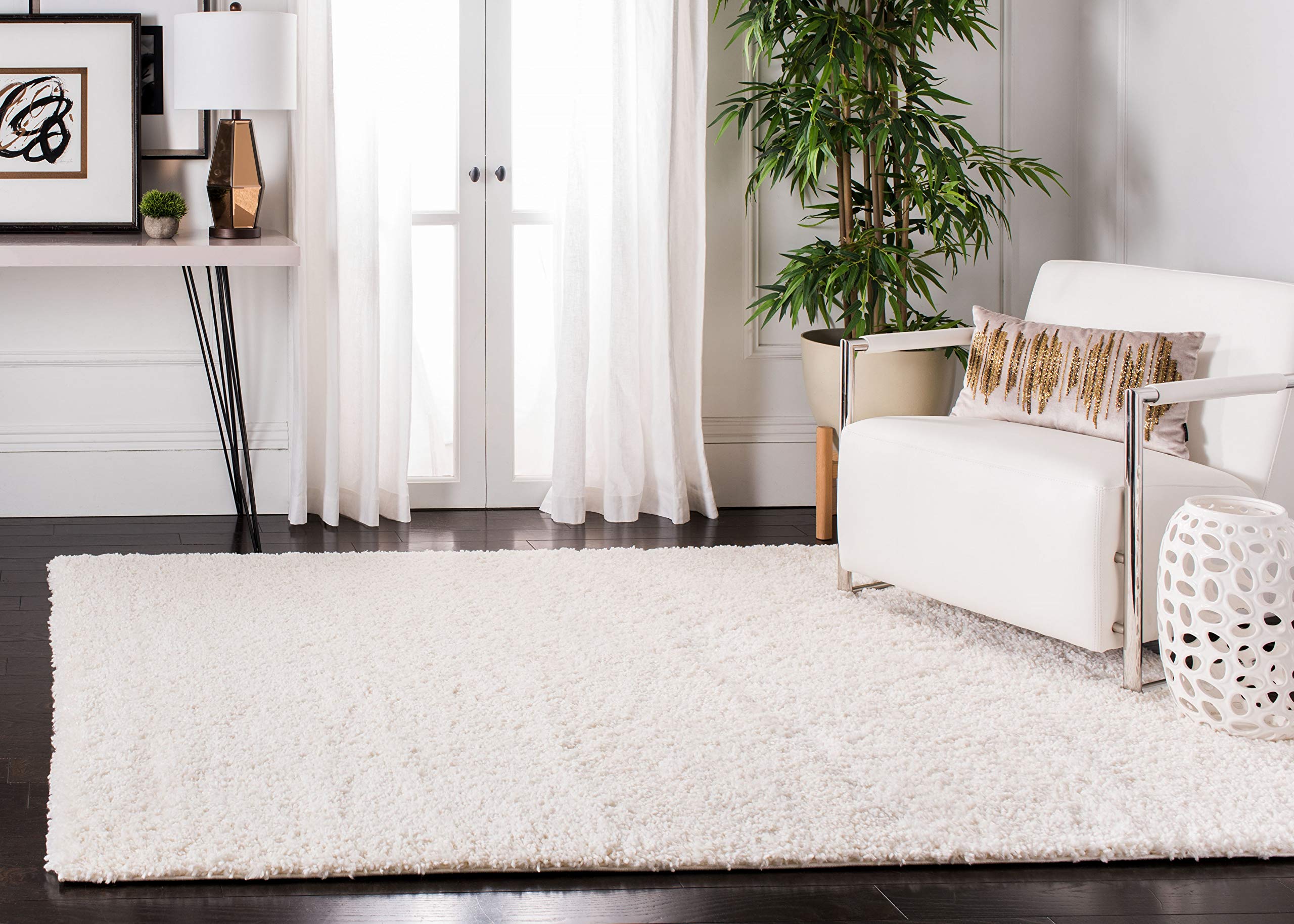 SAFAVIEH Fontana Shag Collection 6'7" x 9' Ivory FNT800A Solid Non-Shedding Living Room Bedroom Dining Room Entryway Plush 2-inch Thick Area Rug