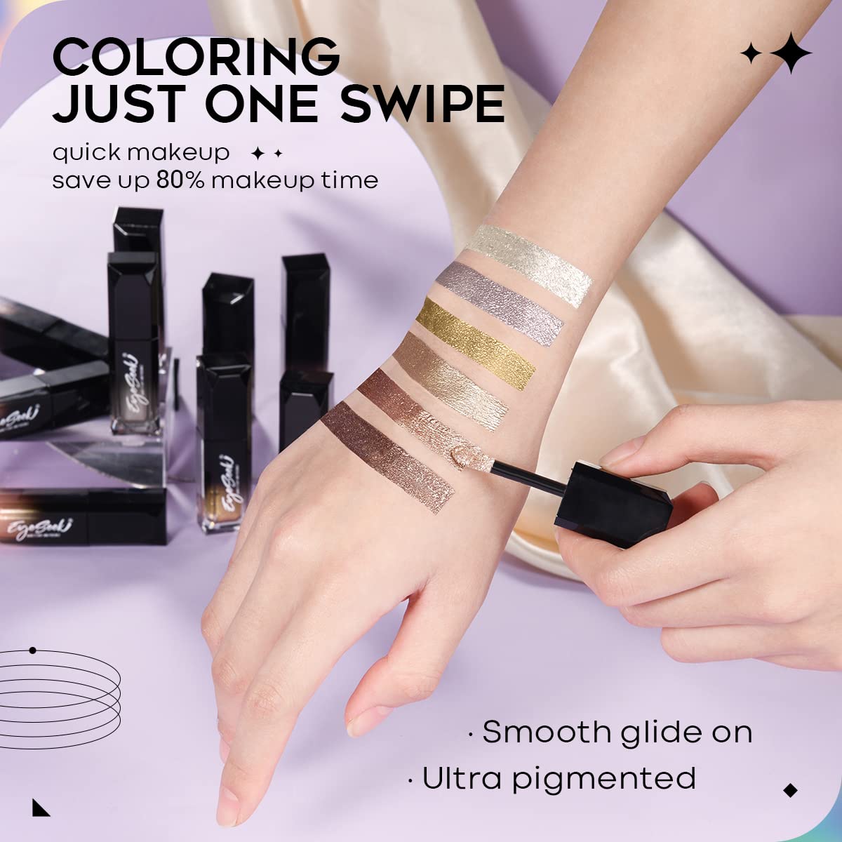 EYESEEK 6PCS Liquid Glitter Eyeshadow Metallic Eye Makeup Set, Brilliant Cream Gel Shimmer Eye Shadow Brightener Eyeliner, Eyes Liner Make Up Kit - Metallic Brown