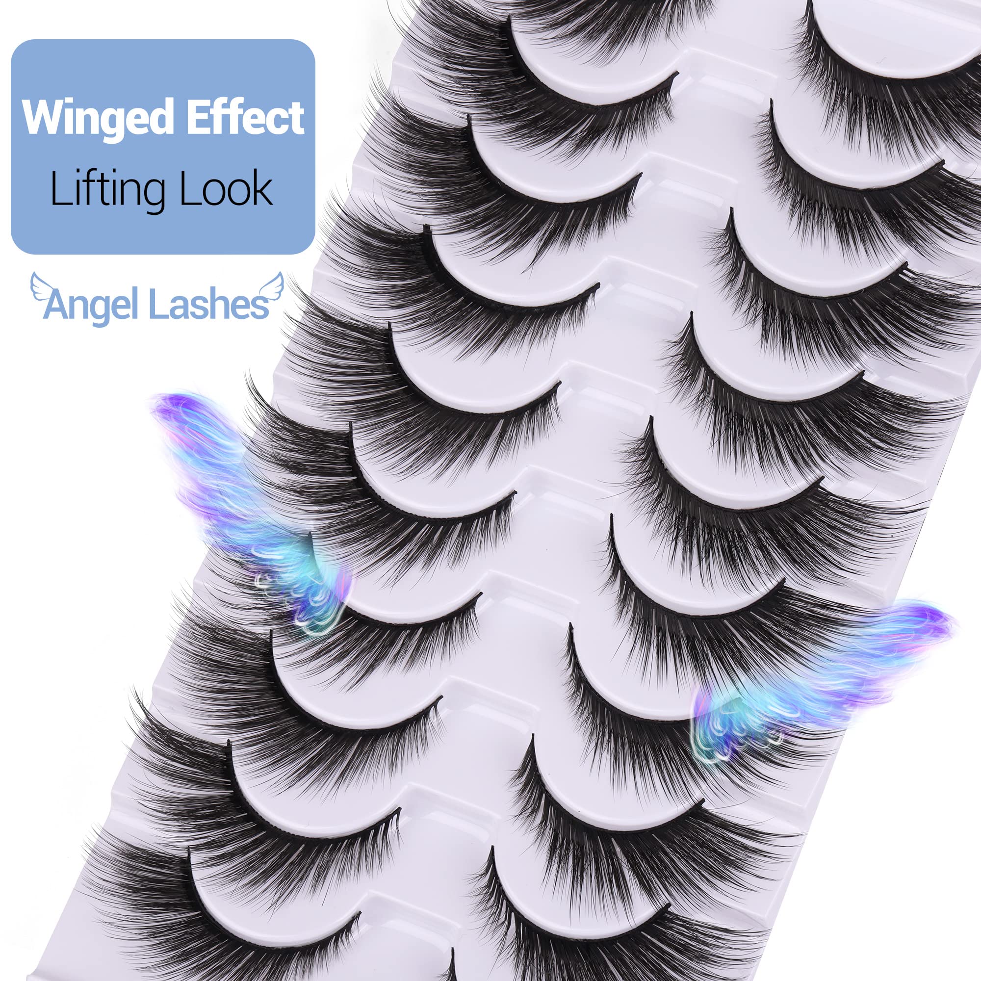 False Eyelashes Fluffy Dramatic Faux Mink Fox Eye Lashes 20MM Full Volume Angel Lashes like Lash Extension for Lift Effect Pack Lashes 10 Pairs by Yawamica Black