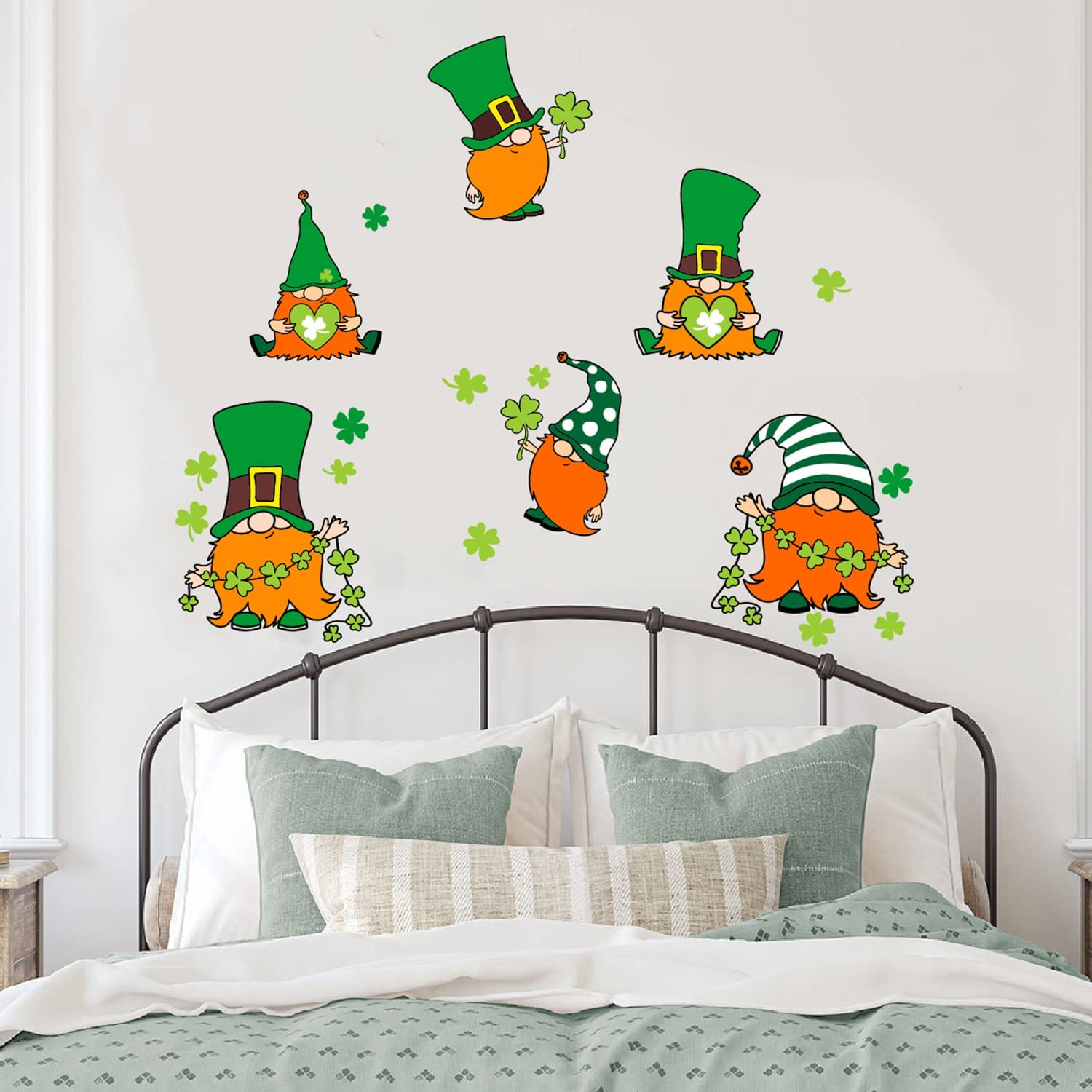 St. Patrick's Day Wall Decals Irish Shamrock Leprechaun Gnome Wall Stickers Removable Art Mural for Kids Room Nursery Bedroom Window Irish Party Supplies Home School Decor