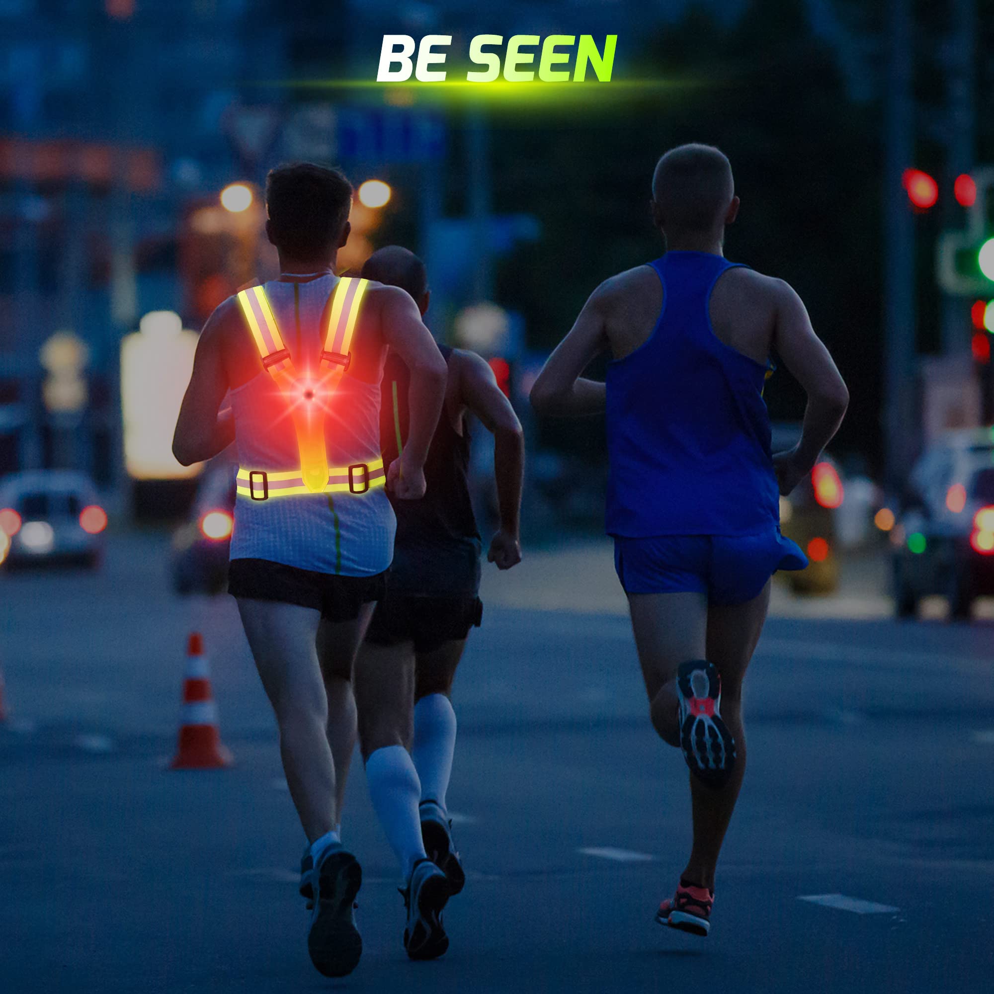 GREERRIDE Light Up Running Vest - Running Light Vest and Reflective Running Vest for Runners, Night Walking Running Reflective Gear for Men Women