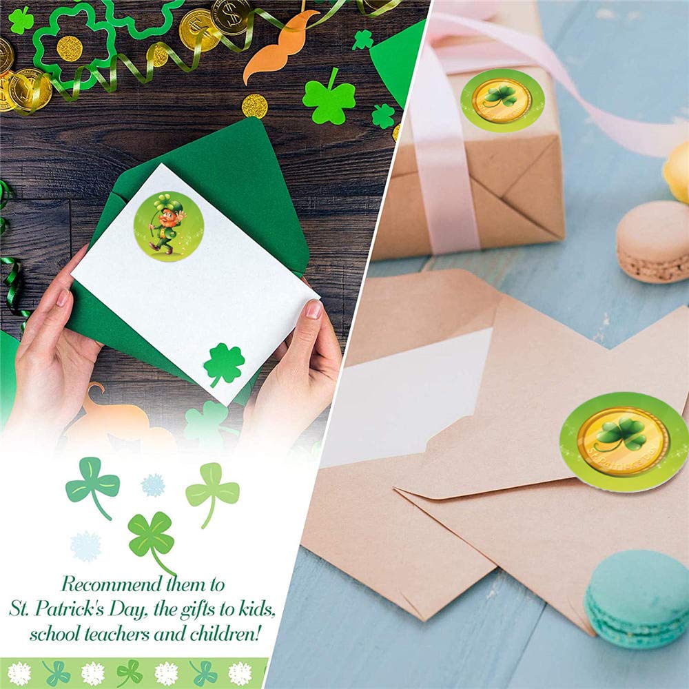 St. Patrick's Day Stickers Roll Shamrock Label Stickers DIY Gift Boxes Seal Labels Packaging Clover Sticker Irish Festival Party Deco Crafts Supplies(500 Pieces)
