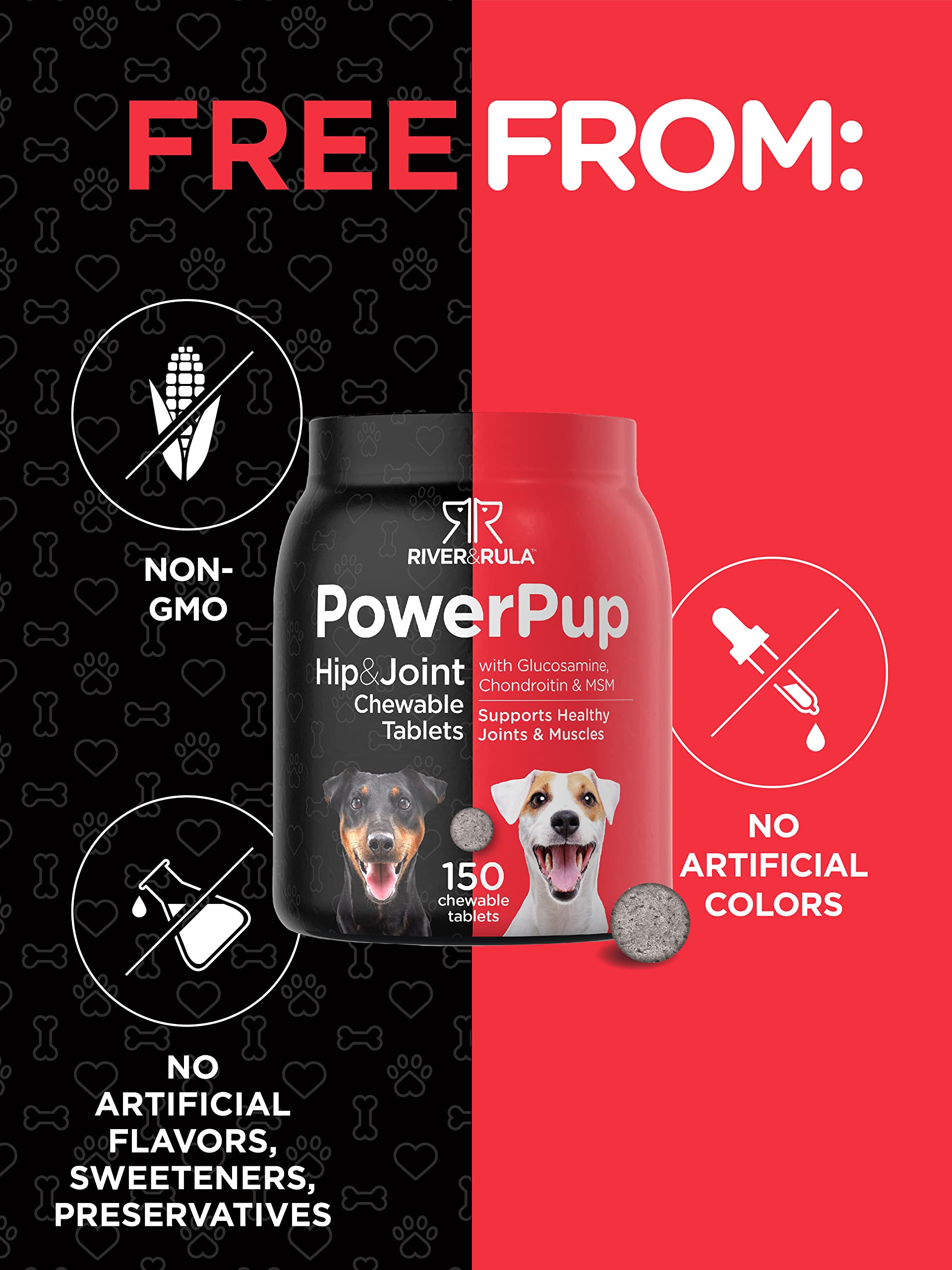 Horbäach Glucosamine for Dogs | 150 Chews | Hip and Joint Supplement for Dogs | Glucosamine, Chondroitin, MSM, Turmeric and More | Non-GMO & Gluten Free | by River & RULA