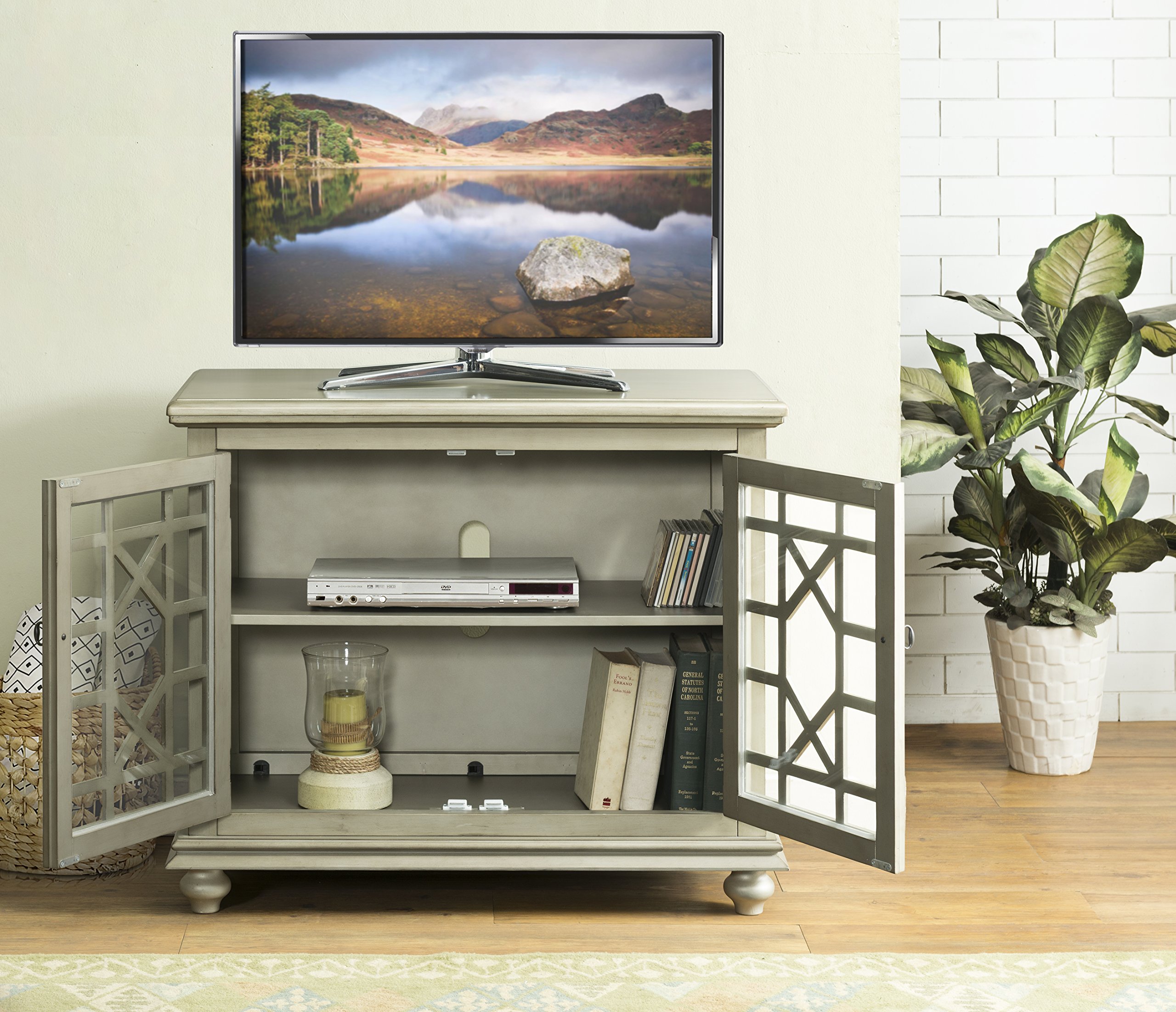 Martin Svensson Home Small Spaces 2 Door Accent Cabinet - Tv Stand, 38" W x 32" H, Antique Silver