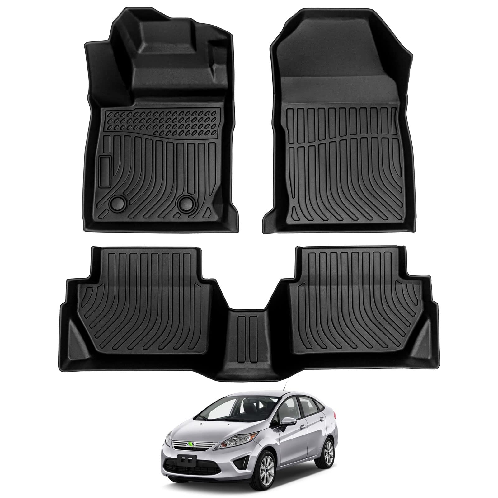Cartist Floor Mats Compatible with Ford Fiesta 2011 2012 2013 (Only for Automatic Transmission) All Weather Floor Liners 1st and 2nd Row 5D Carpet Protection TPE Odorless