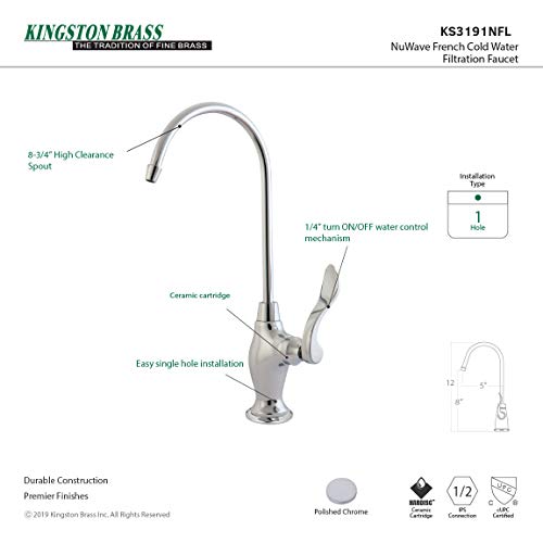 Kingston Brass Gourmetier KS3191NFL NuWave French Single Handle Water Filtration Faucet, Polished Chrome,4-3/4 inch spout reach