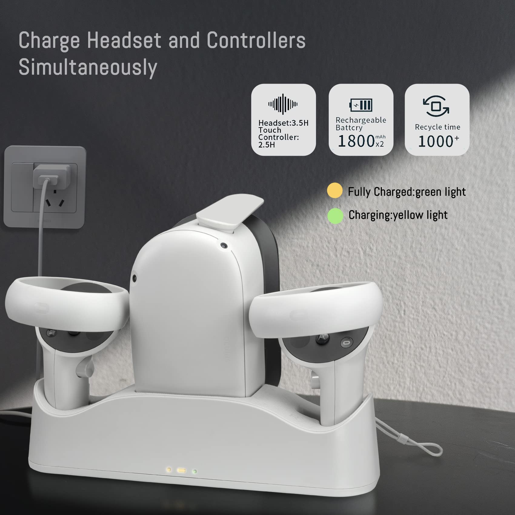 Gorliskl Charging Dock for Oculus Quest 2,with USB-C Charge Cable,2 Rechargeable Batteries,VR Accessories Charging Station Stand Set,Support Magnetic Dual Controller Charging and Headset
