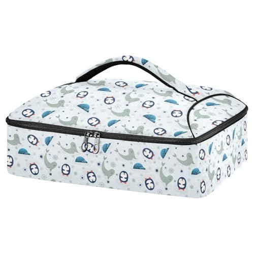 Kcldeci Insulated Thermal Food Carrier Insulated Casserole Carrier for Hot or Cold Food,Nordic Animals and Birds Insulated Tote Bag for Potluck Cookouts Parties Picnic,Lasagna Lugger