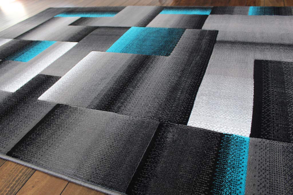 Masada Rugs, Modern Contemporary Area Rug, Turquoise Grey Black (6 Feet X 9 Feet)