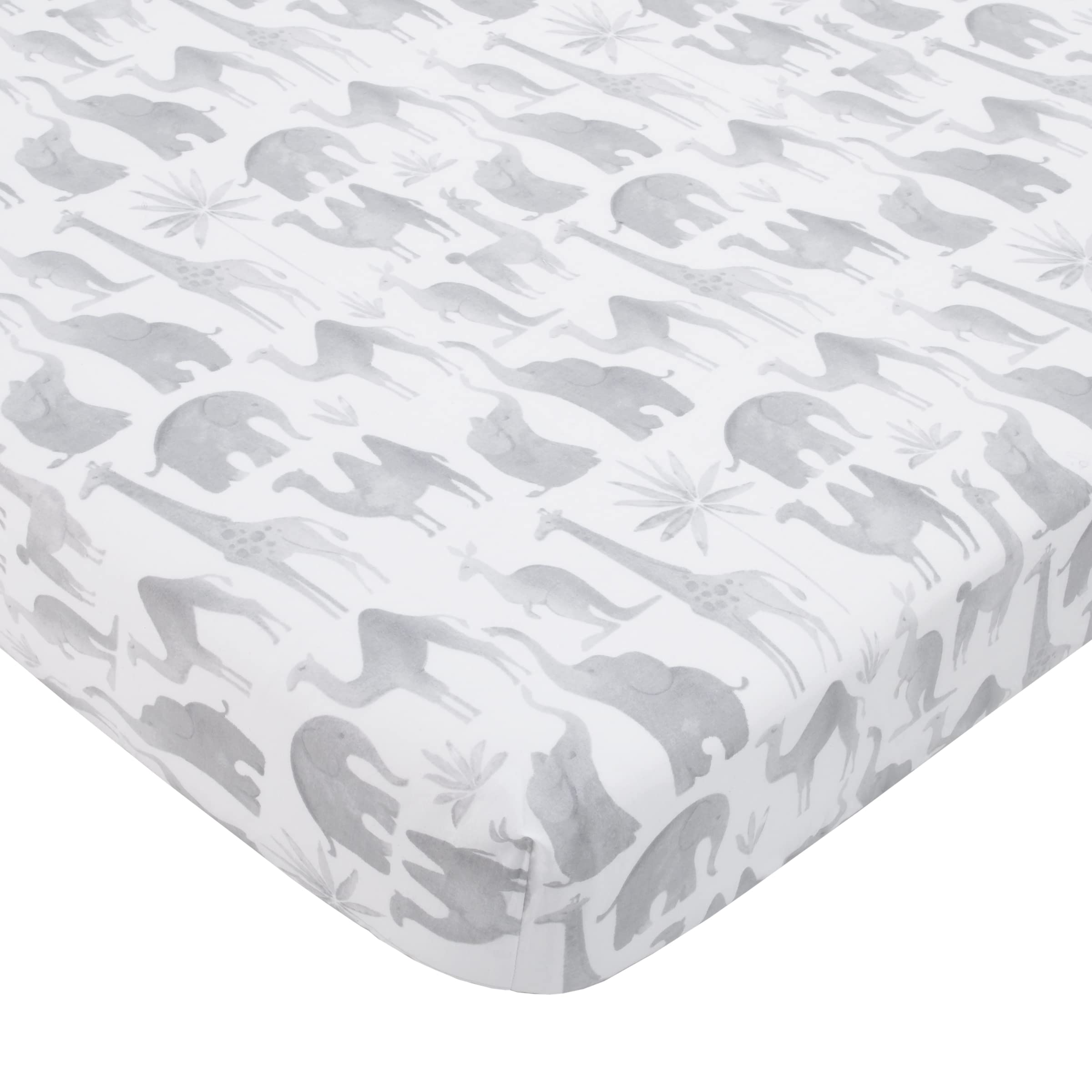 NoJo Elephant Tribe Grey and White 4 Piece Nursery Crib Bedding Set - Comforter, Fitted Crib Sheet, Dust Ruffle, Nursery Organizer