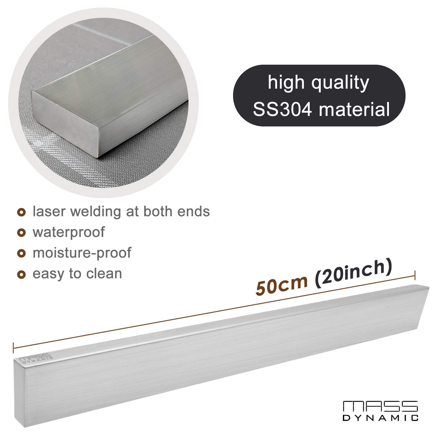 MASS DYNAMIC Magnetic Knife holder - 50 cm - Ideal Kitchen knives Storage Rack, Wall Mounted Utensil Organiser Metal Bar, Perfect Tools organizer large strip (20 Inch)