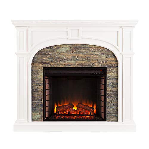 SEI Furniture Tanaya Faux Stacked Stone Electric Fireplace, White/Montelena
