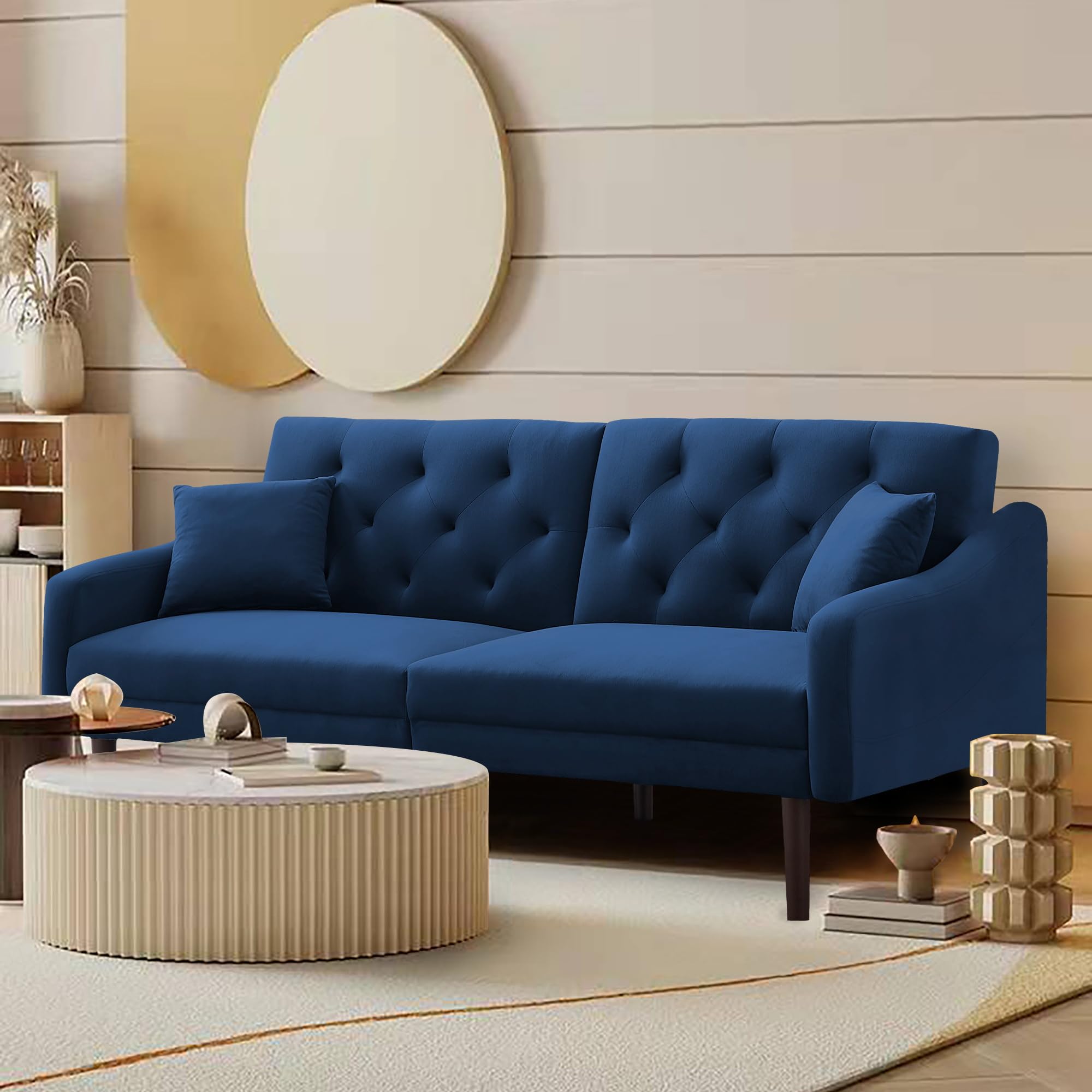 EMKK Futon Sofa Bed Couch Loveseat with Adjustable Backrest, Space-Saving Sleeper for Small Apartment Modern Convertible Living Room Furniture Set
