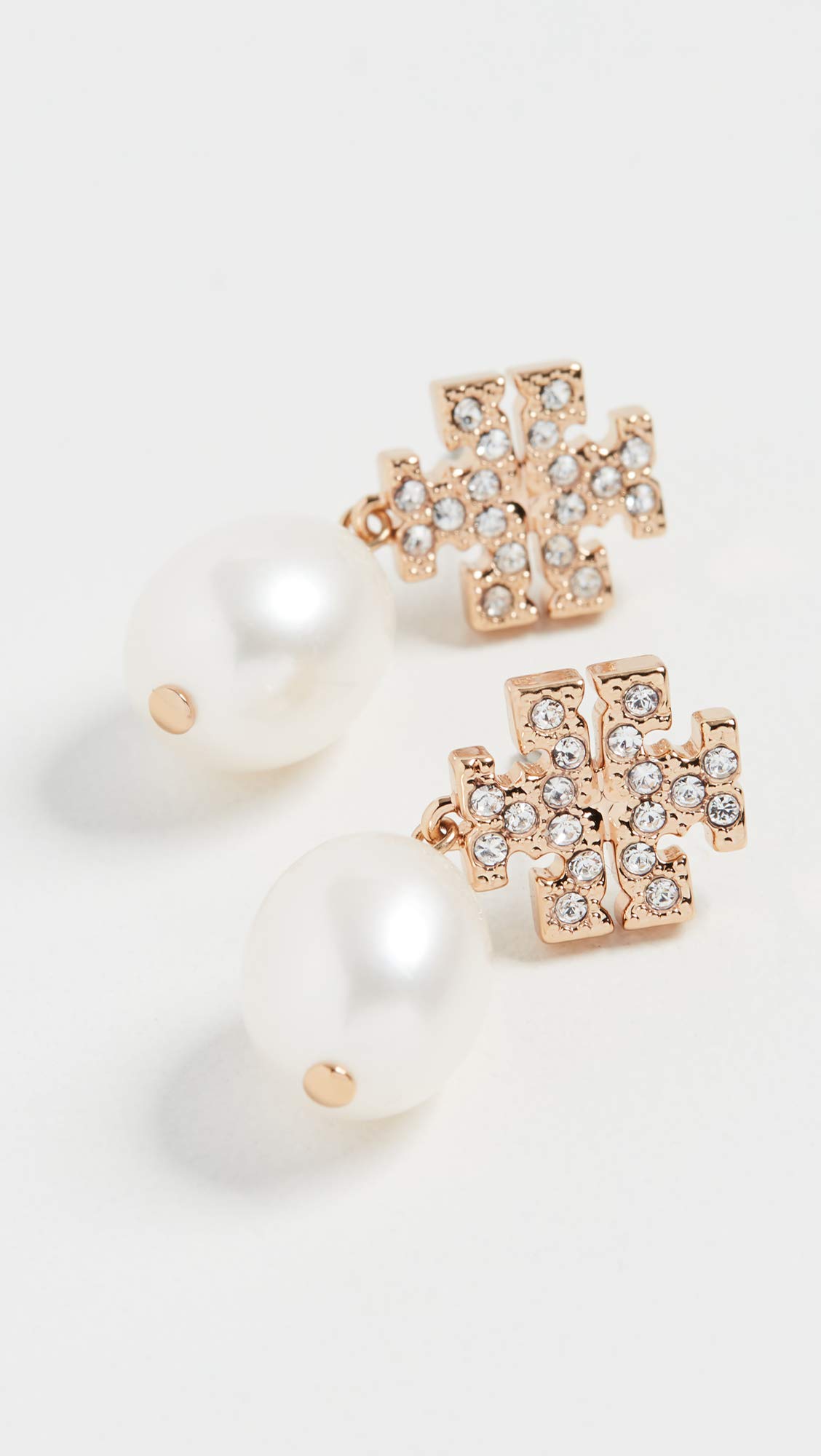 Tory Burch Women's Kira Pave Pearl Drop Earrings, Tory Gold/Pearl, One Size
