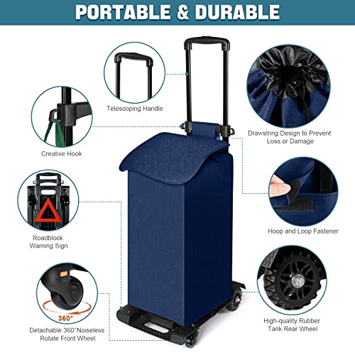 SELORSS 2-in-1 Foldable Utility Cart, Portable Grocery Shopping Cart with Wheels, Telescoping Handle and Removable Waterproof Bag, Collapsible Lightweight Large Capacity Hand Truck for Supermarket