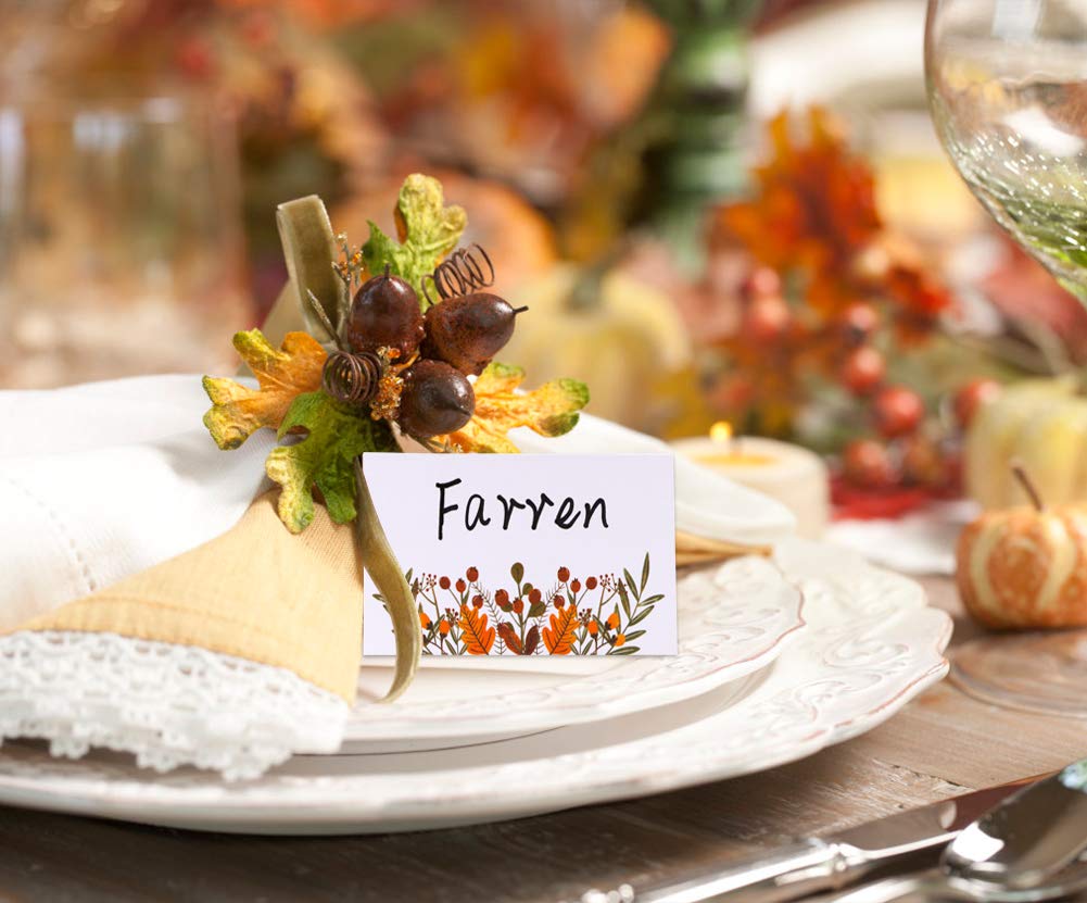 SICOHOME Fall Harvest Place Cards - 50 Packs Thanksgiving Name Cards for Table Setting Small Paper Tent Cards Pumpkin Table Place Cards Wedding
