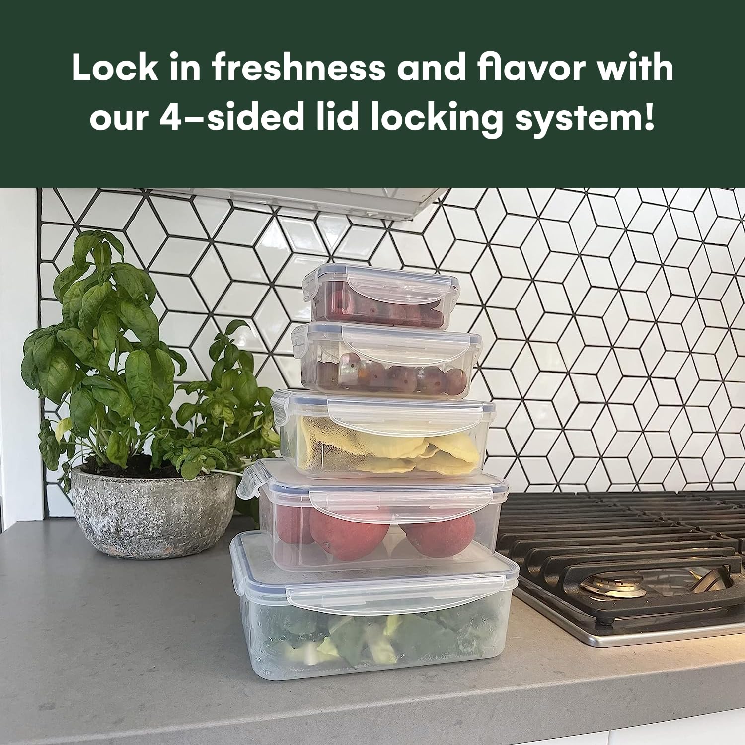 Dawhud Direct VP Fresh Food Storage Airtight Nested Containers with Locking Lids (Set of 5)