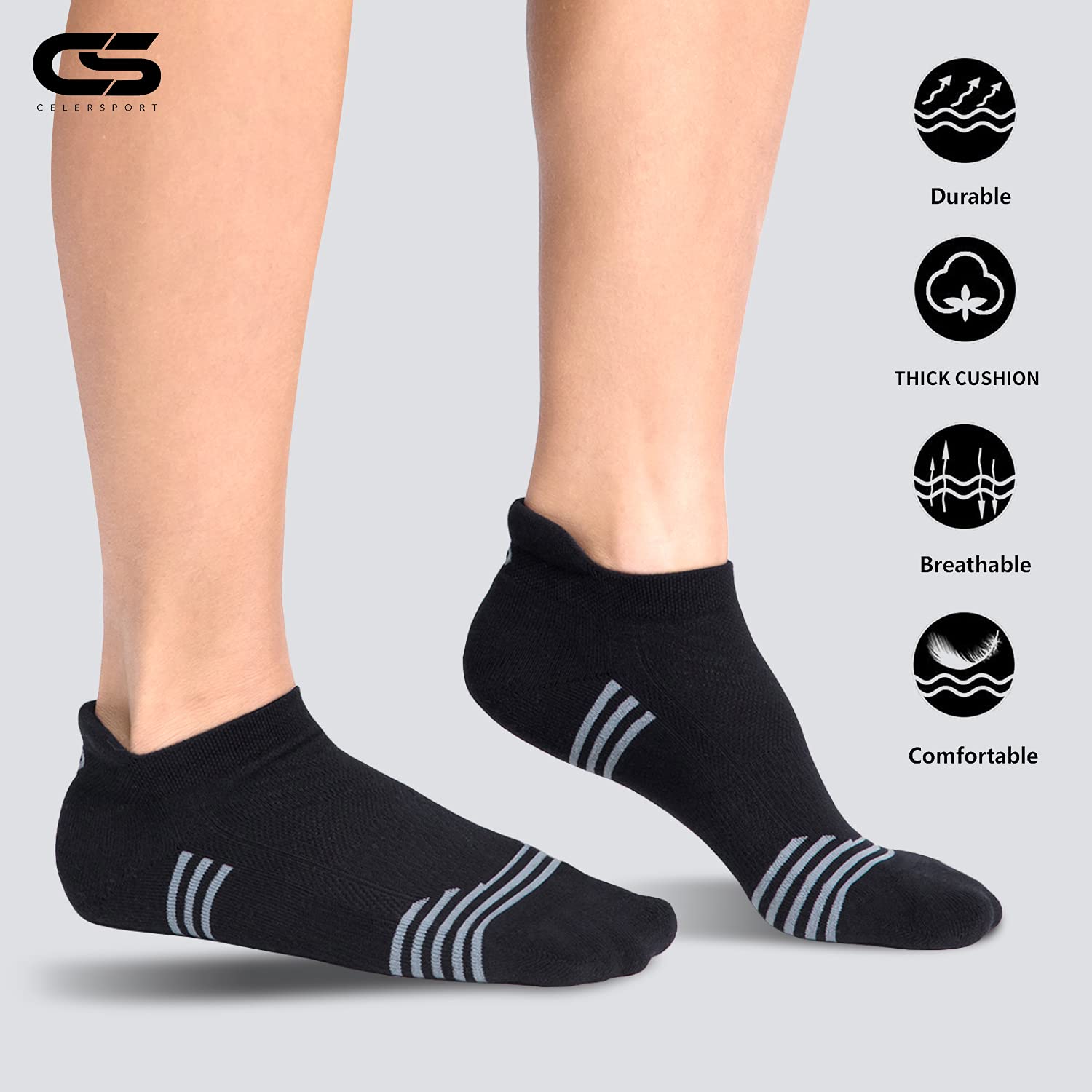 CelerSport Ankle Athletic Running Socks Low Cut Tab Sport Socks for Men Black Medium