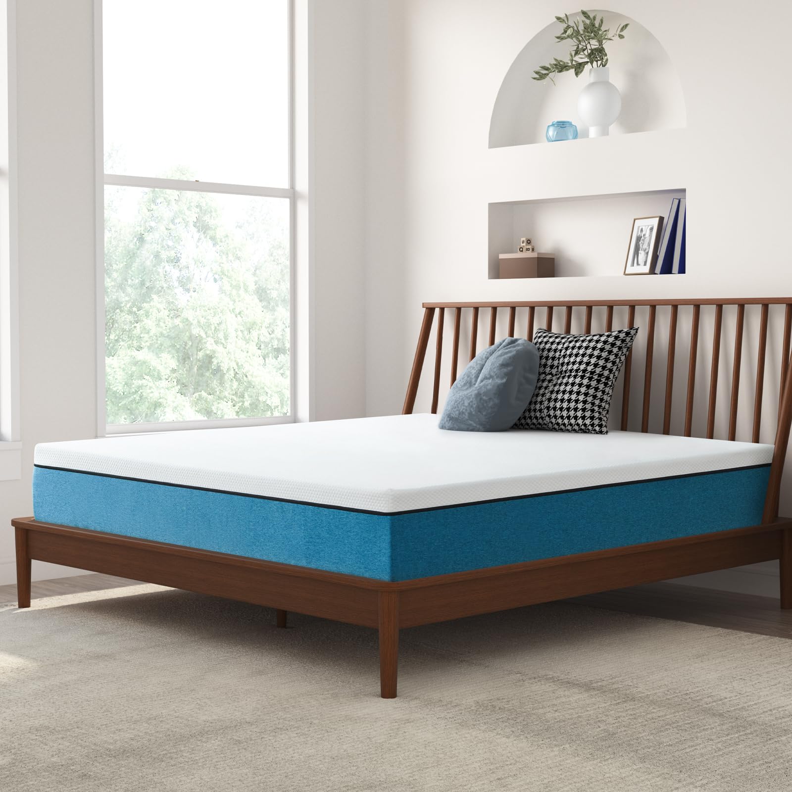 Generic Queen Mattress 12 inch Memory Foam Mattress in a Box Fiberglass Free Bed Mattress for Cool Sleep,Blue