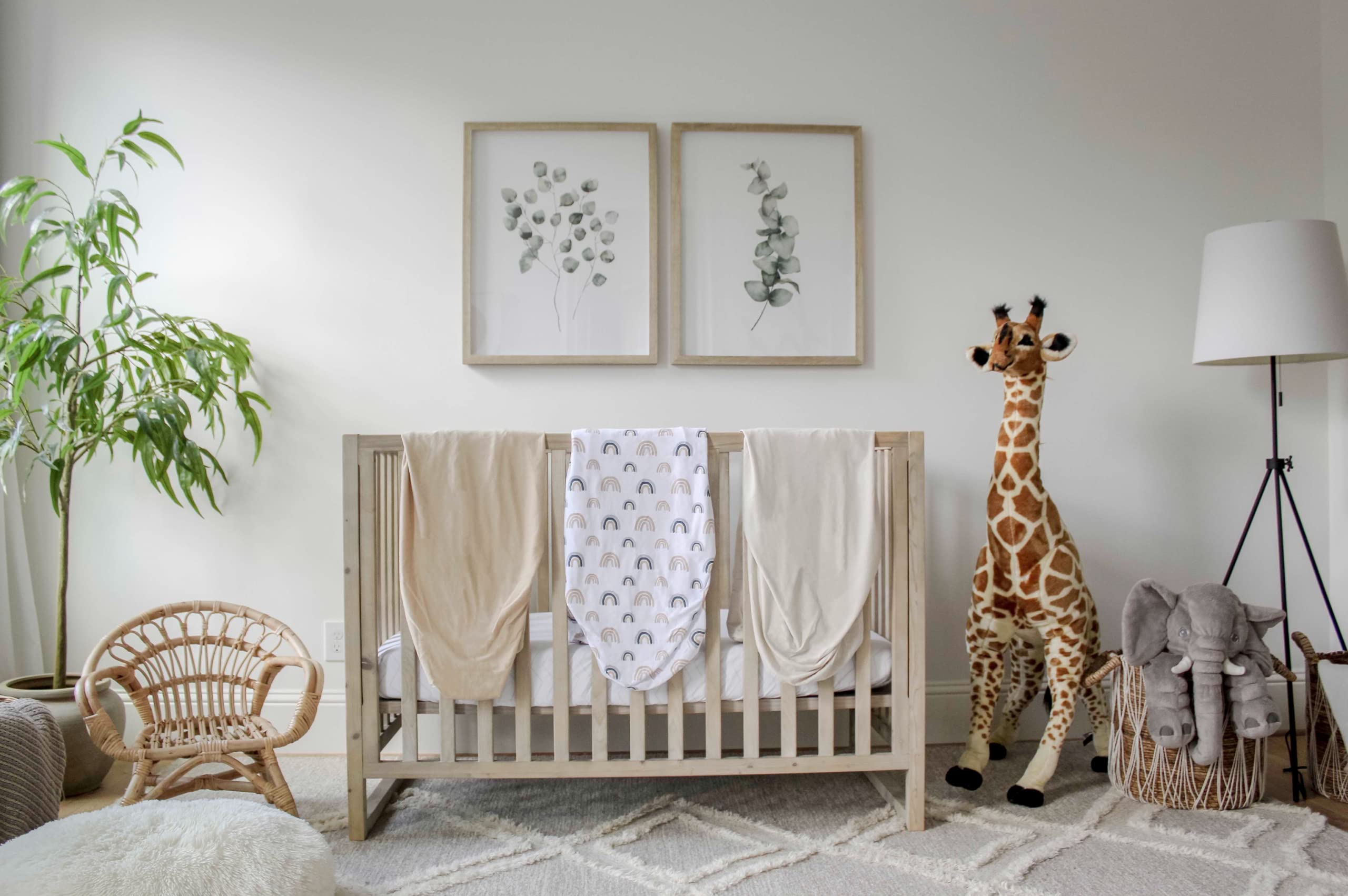 NODNAL CO. 3 Fitted Crib Sheets Rainbow & Solid Colors Set - 100% Oeko-TEX Cotton for Baby Girl/Boy Nursery Bedding - Boho Gender Neutral Watercolor Beige/Tan Set Toddler Mattress 28”x52”x9” Sheet