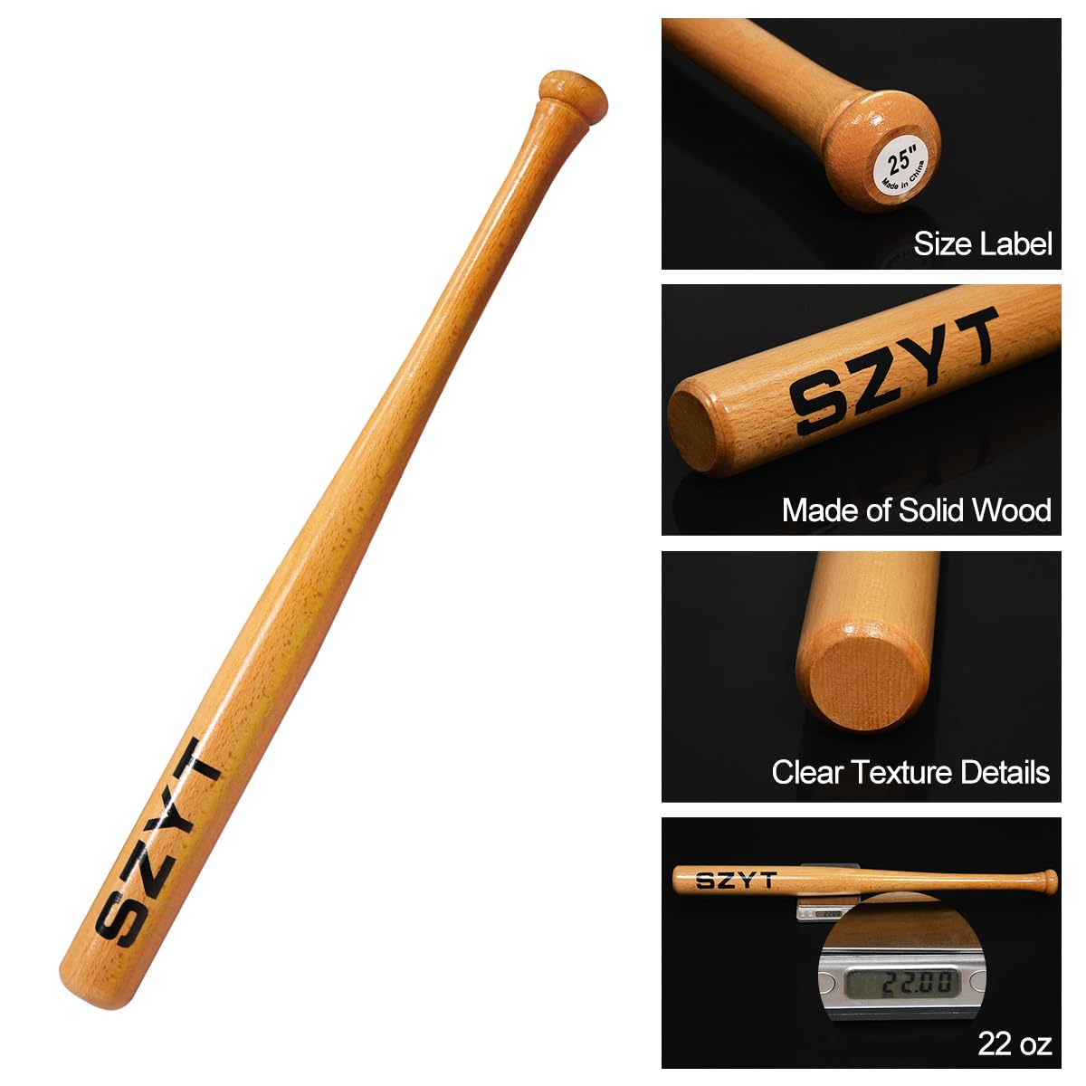 SZYT 25 inch Wood Baseball Bat Self-Defense Softball Bat Home Defense Lightweight Yellow