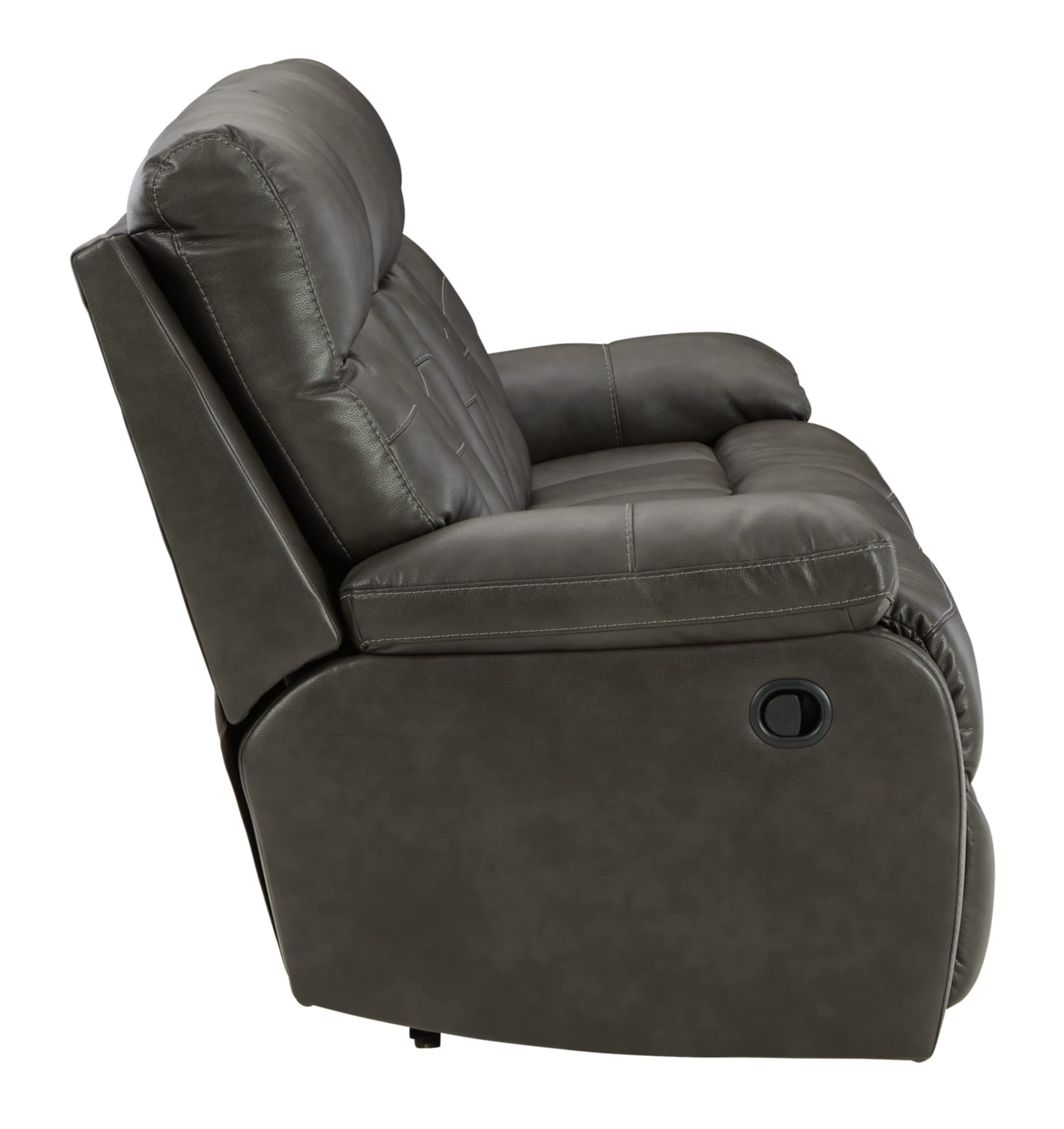 Signature Design by Ashley Willamen Modern Tufted Faux Leather Reclining Sofa with a Drop Down Table, Dark Gray