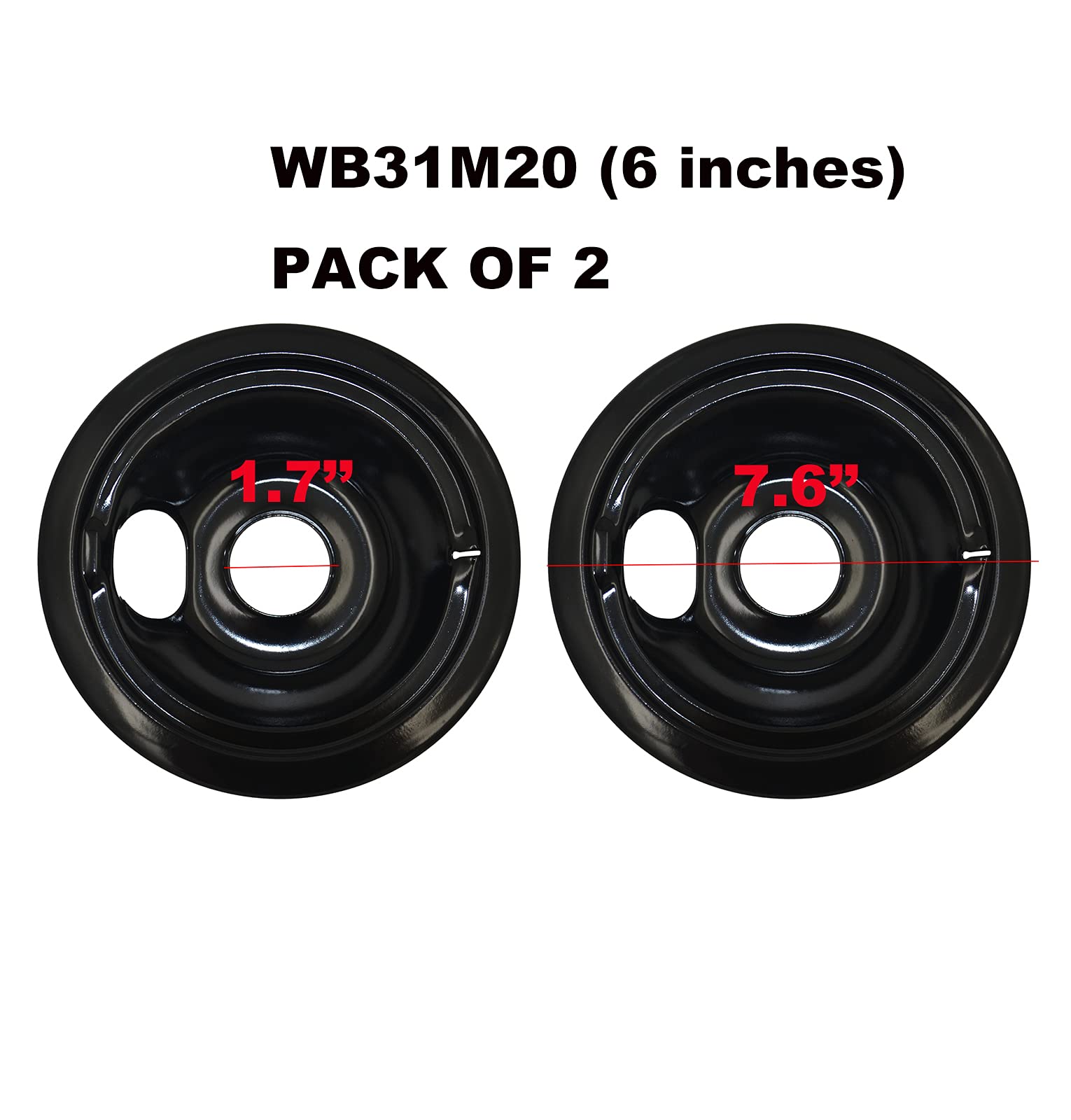 WB31M19 and WB31M20 Range Cooktop Porcelain Drip Pans Replacement Set Compatible with GE Hotpoint Kenmore Range with Locking Slot - Includes 2 6-Inch and 2 8-Inch Pans, 4 Pack, Black
