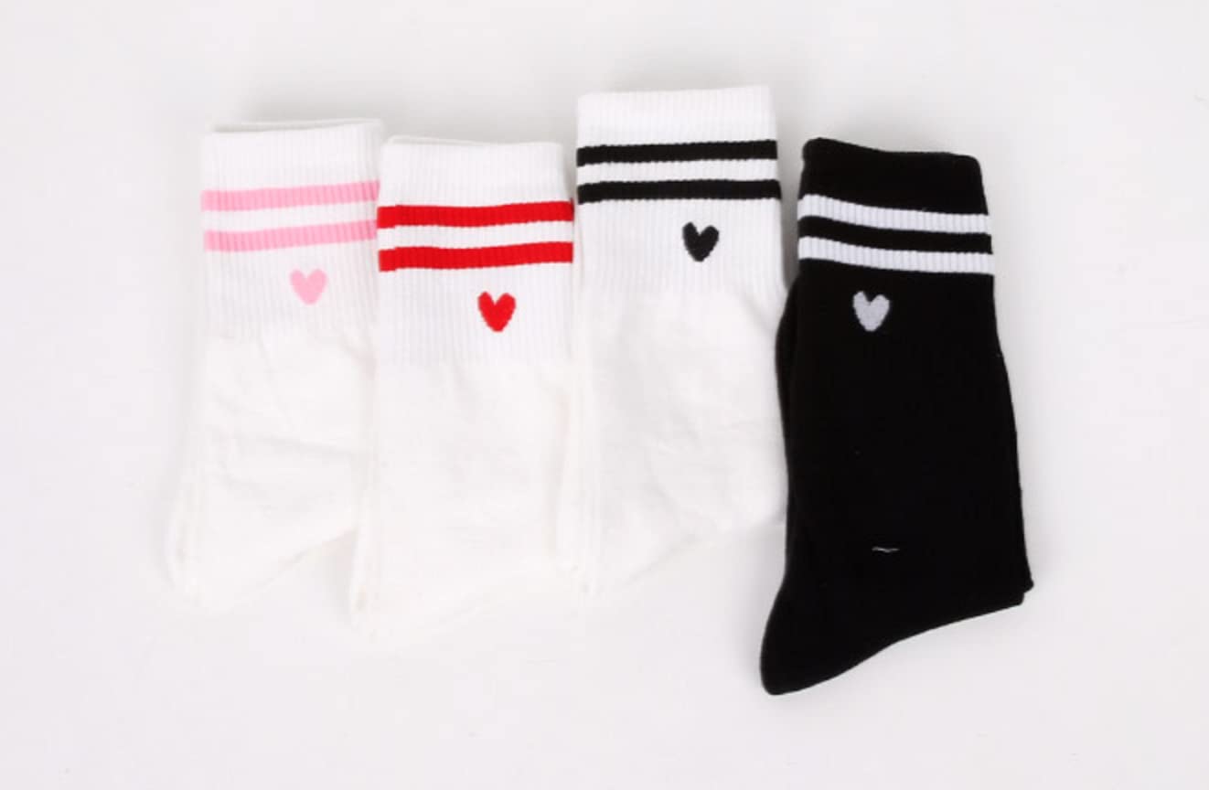 Cute Heart Socks (4 Pack), Comfortable Long Crew Socks, Cotton Socks for Women, Socks for Gift (heart socks)