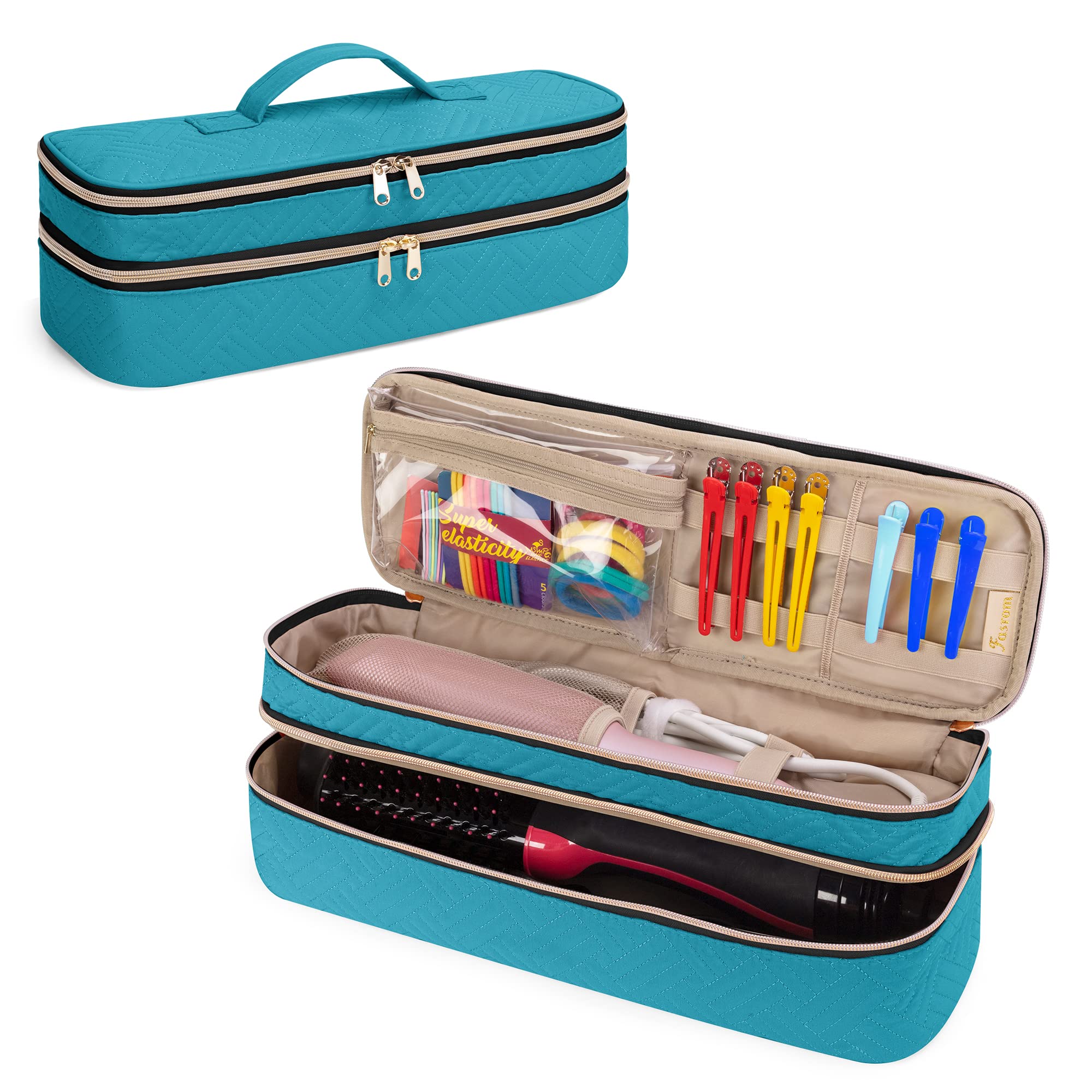 Fasrom Double Layer Travel Case Compatible with REVLON One Step Blow Hair Dryer Brush Volumizer Original 1.0, Plus 2.0 and Styler, Teal (Bag Only, Patent Design)