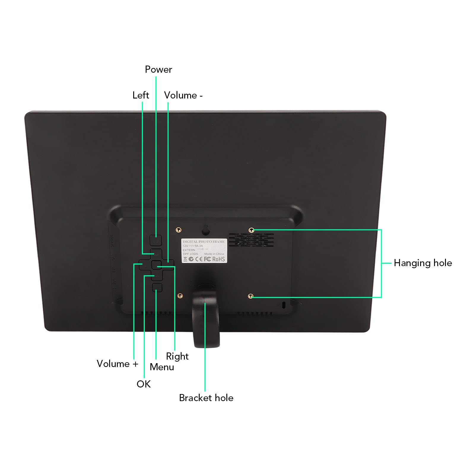 Digital Photo Album, 100‑240 V USB Interface Large Storage Digital Photo Frame Multiformat Playback for Images (US Plug)