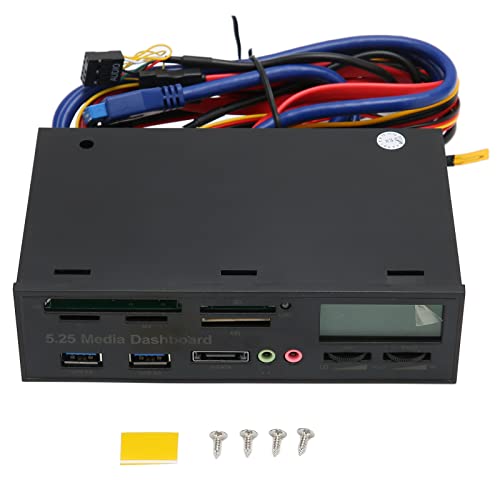 GOWENIC 5.25inch Media Dashboard Front Panel, USB3.0 Front Panel Hub LCD Display Optical Drive Media Dashboard, 5Gbps PCIE Interface USB Front Panel Adapter