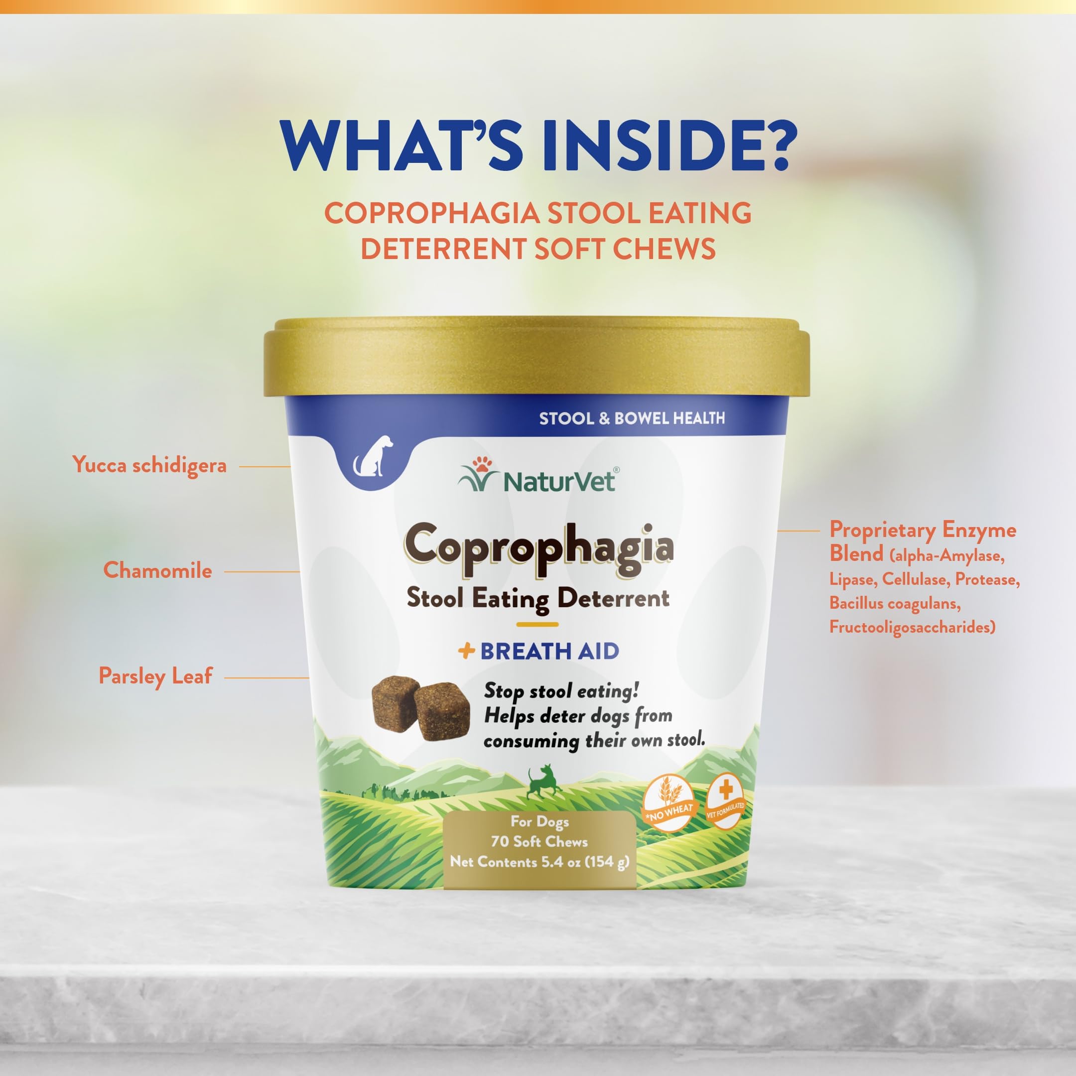 NaturVet – Coprophagia Stool Eating Deterrent Plus Breath Aid – Deters Dogs from Consuming Stool – Enhanced with Breath Freshener, Enzymes & Probiotics – 70 Soft Chews