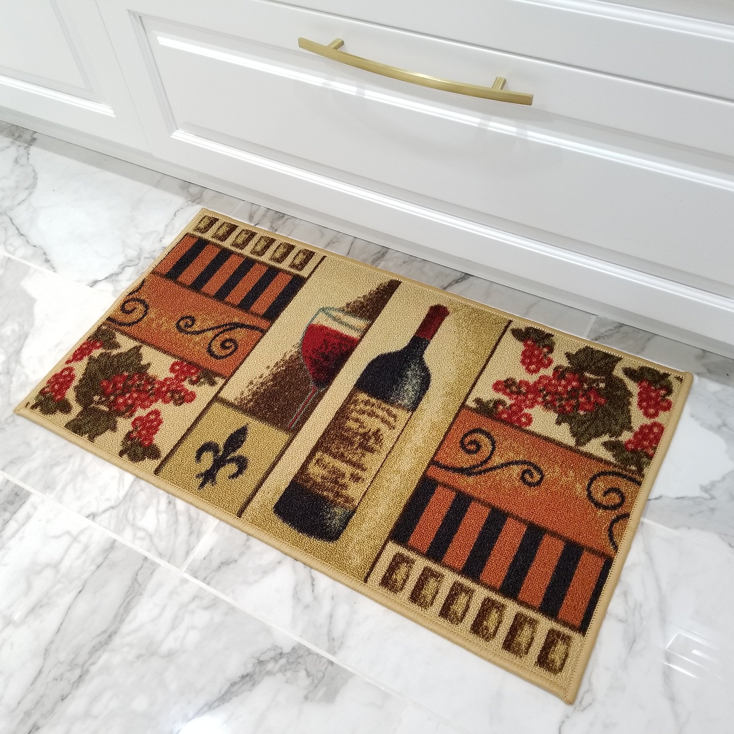 Kitchen Rugs and Mats - 18" x 31" - Non Skid, Rubber Back - Wine themed - Doormat