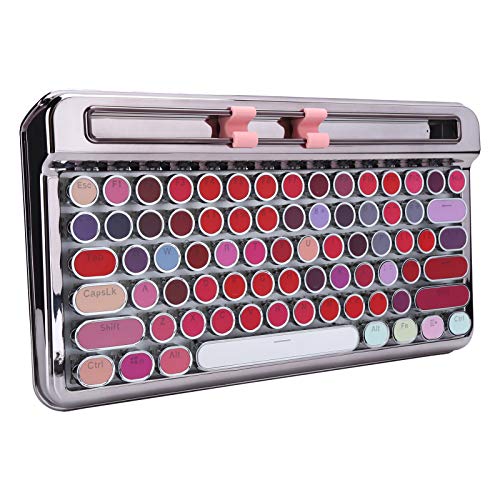 GOWENIC Gaming Keyboard Punk Keyboard Portable Bluetooth Wireless Keyboard 76 Keys Mechanical Computer Keyboard with Rounded Keycaps, LED Monochrome Backlight, Blue Switch (Silver‑Lipstick Style)
