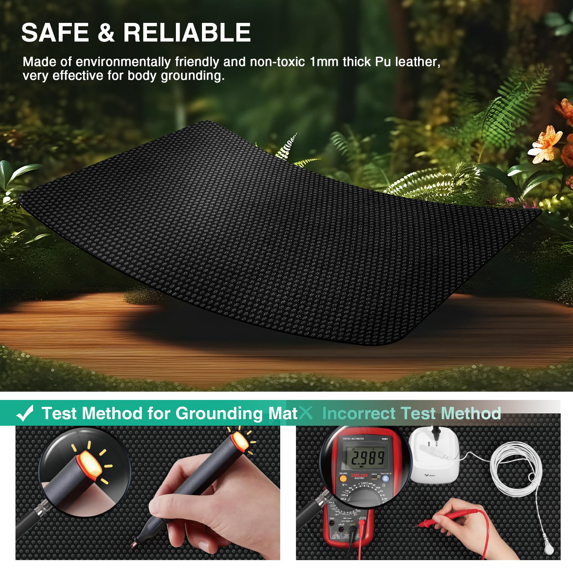 Grounding Mat for Bed, Grounding Pad for Sleep, Anti-Slip PU Leather Grounding Mattress with Grounding Cord, 27''Γ76ββ, King