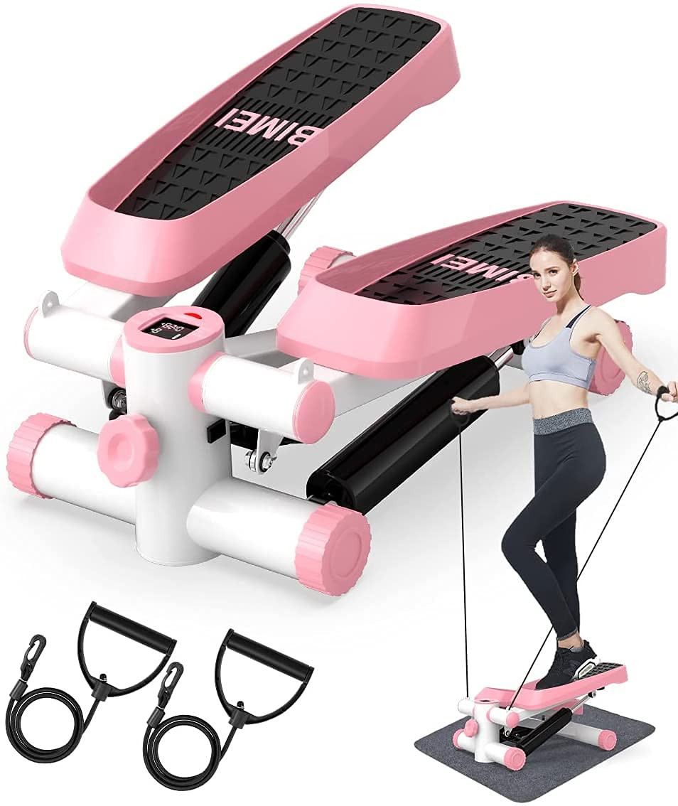 DACHUANG Mini Exercise Stepper, Stair Steppers with Resistance Bands, Fitness Stepper Exercise Machine with LCD Display Aerobic Step Fitness Machines for Home Office Workout Light Pink