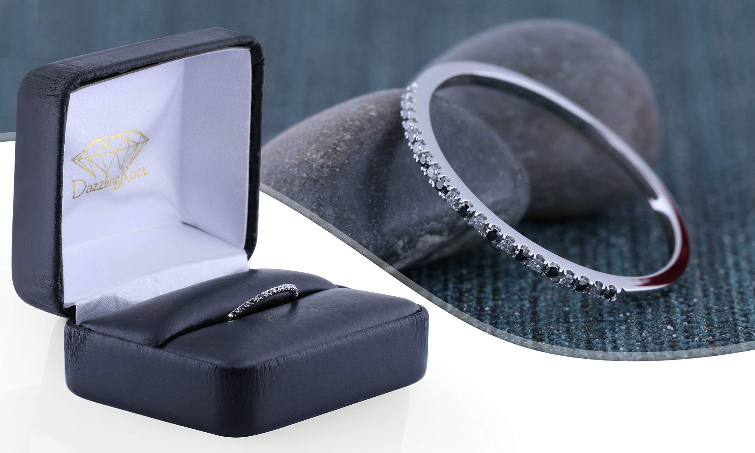 Dazzlingrock Collection 0.09 Carat (ctw) Round Black & White Alternate Diamond Dainty Stackable Wedding Band for Women in 10K White Gold, Size 7