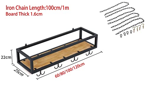Guuurrrg Ceiling Mount Shelf Simple Style Iron Hanging Wine Glass Rack, 2 Layer Ceiling Decoration Shelf with Adjustable 100cm Iron Chain, for Bars, Restaurants, Kitchens (Black 120 x 25 x 22cm)