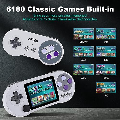SF2000 Retro Handheld Game Console - Built in 6180+ Classic Video Games,3.0 inch IPS Screen, Supports External TF Card, 2.4G Wireless Handles, AV Output Plug & Play 4K Game Console…