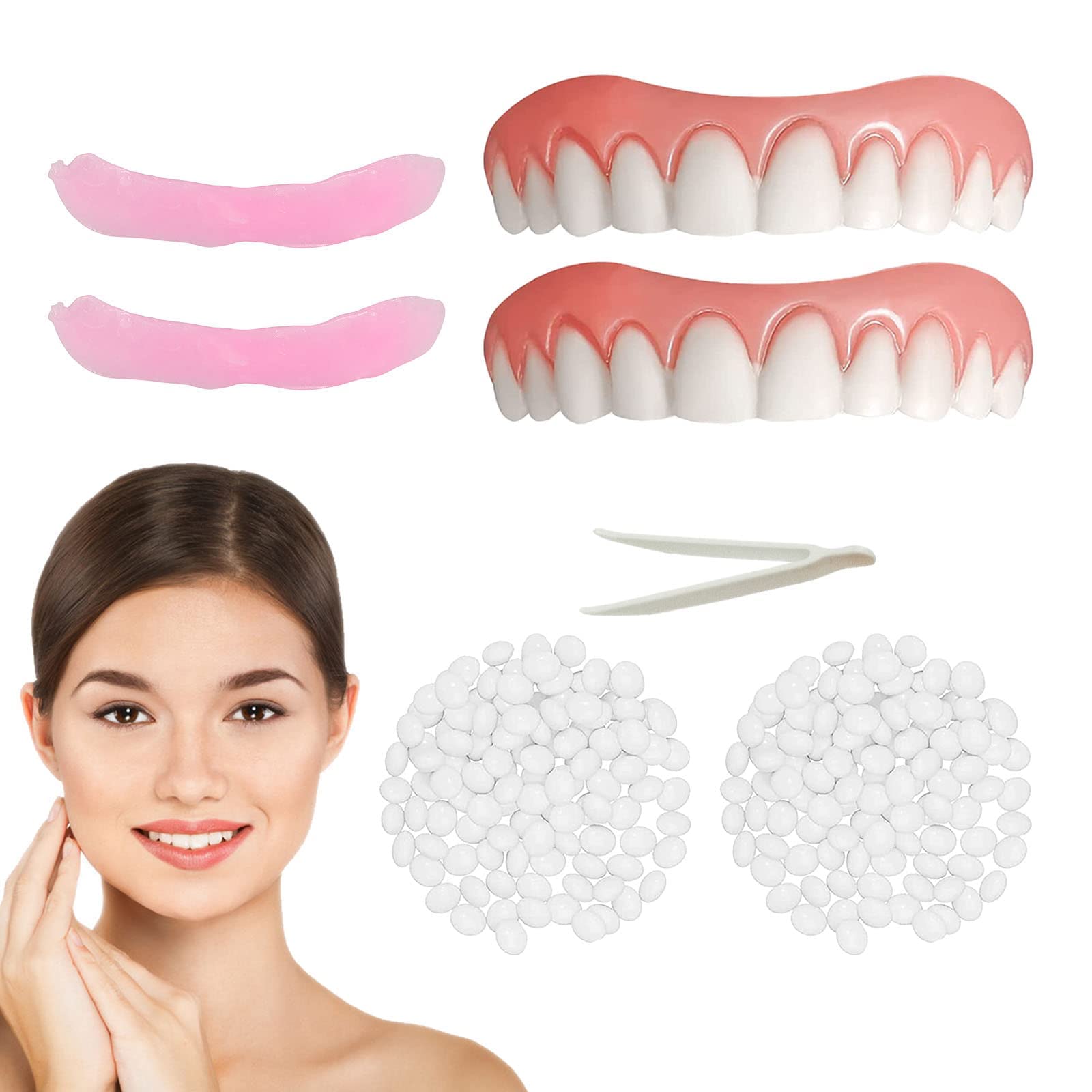 Fake Teeth, Dentures Teeth for Upper and Lower Jaw, Nature and Comfortable, Protect Your Teeth and Regain Confident Smile (2set)