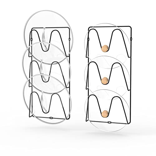 SGOOOD 2 Pack Pot Lid Organizer Rack - 3 Tier Pot Lids Holder No Drilling Adhesive Wall Mounted Lid Rack for Kitchen Cabinet Door Mounted Pot and Pan Covers Holder Rack, Black