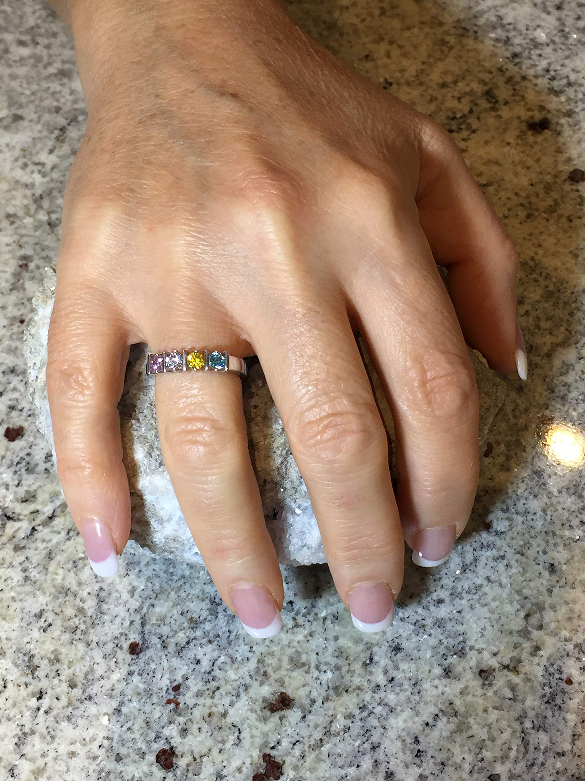 Central Diamond Center Straight Bar Mother's Simulated Birthstone Ring, 1-6 Stones - Sterling Silver - Size 7.5