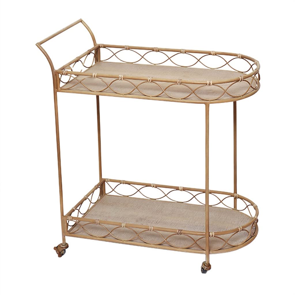 FEER Homestay Dormitory Rattan Kitchen Island Simple Restaurant Balcony Double Layer Cart Coffee Shop Storage Trolley